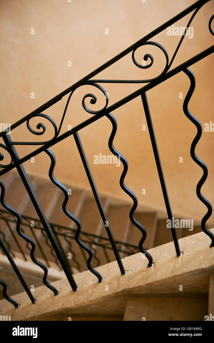 Close up of a stylish handrail and stoned staircase Stock Photo - Alamy