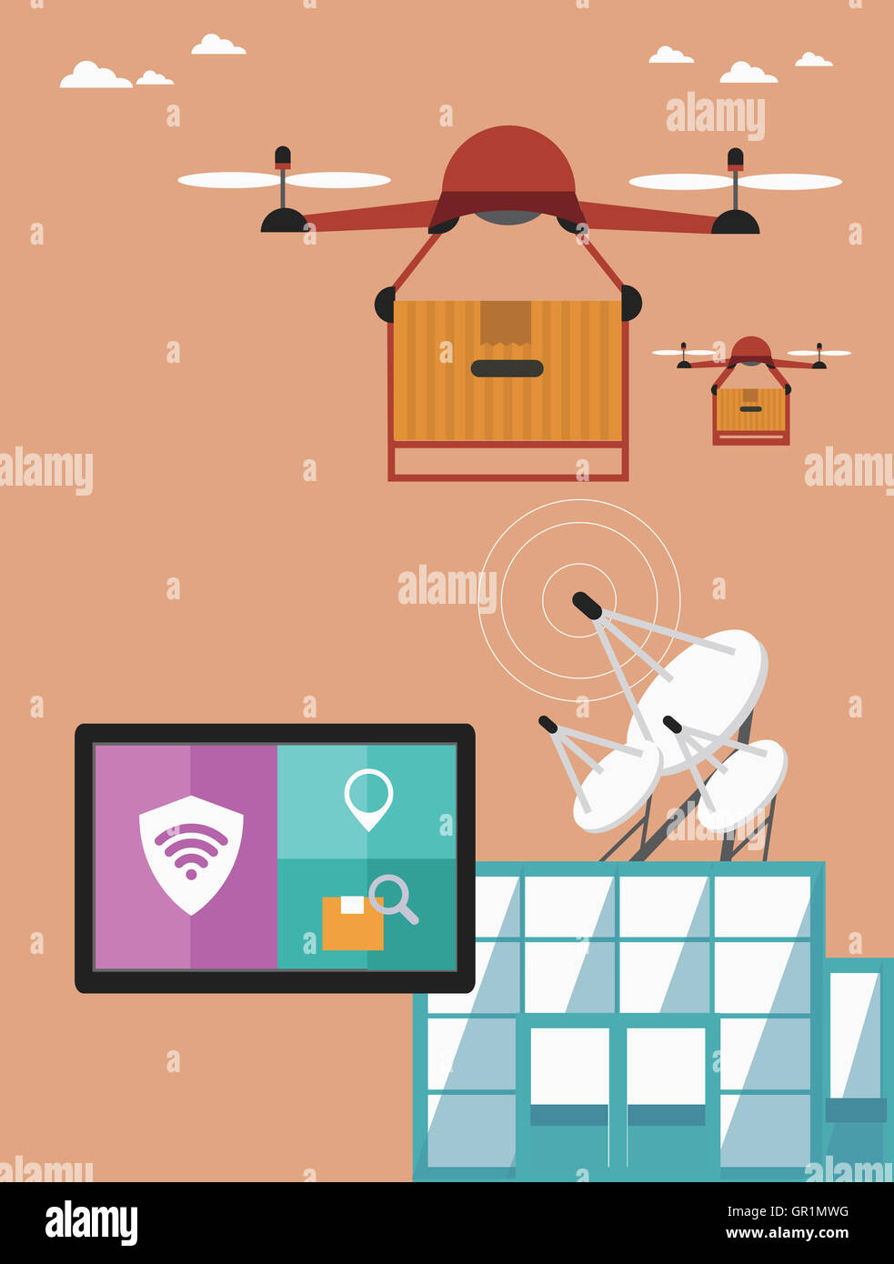 Drones delivering boxes Stock Photo - Alamy