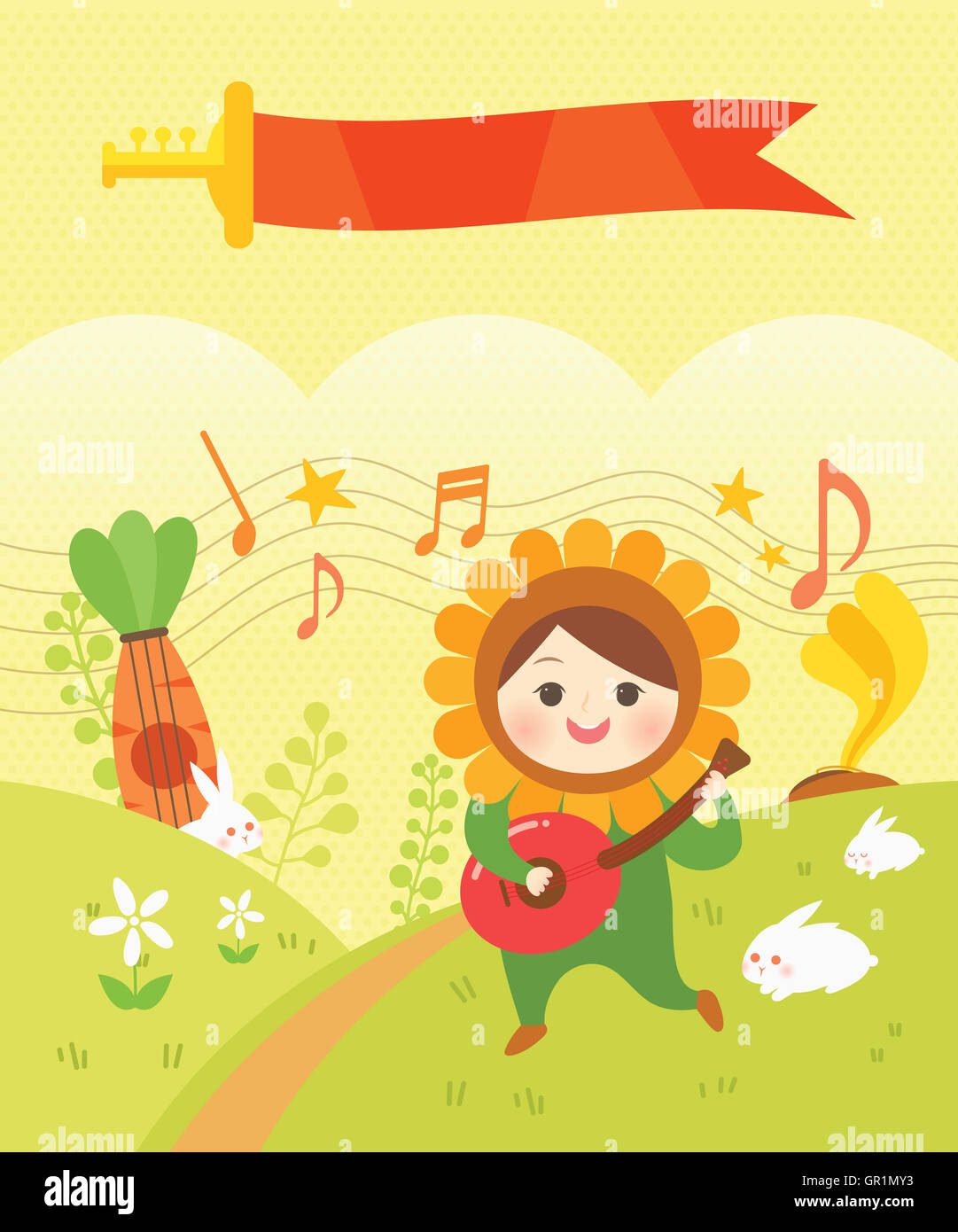 Invitation card with illustration of girl playing instrument Stock ...