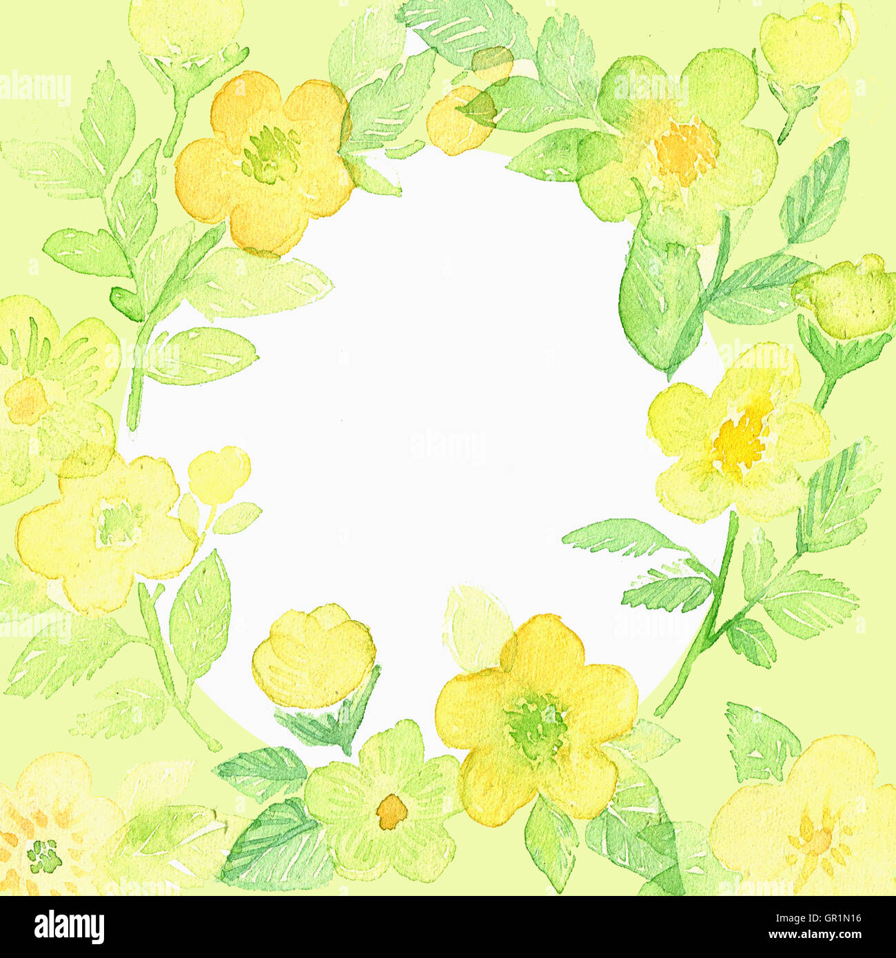 Frame wi with yellow watercolor flowers Stock Photo - Alamy