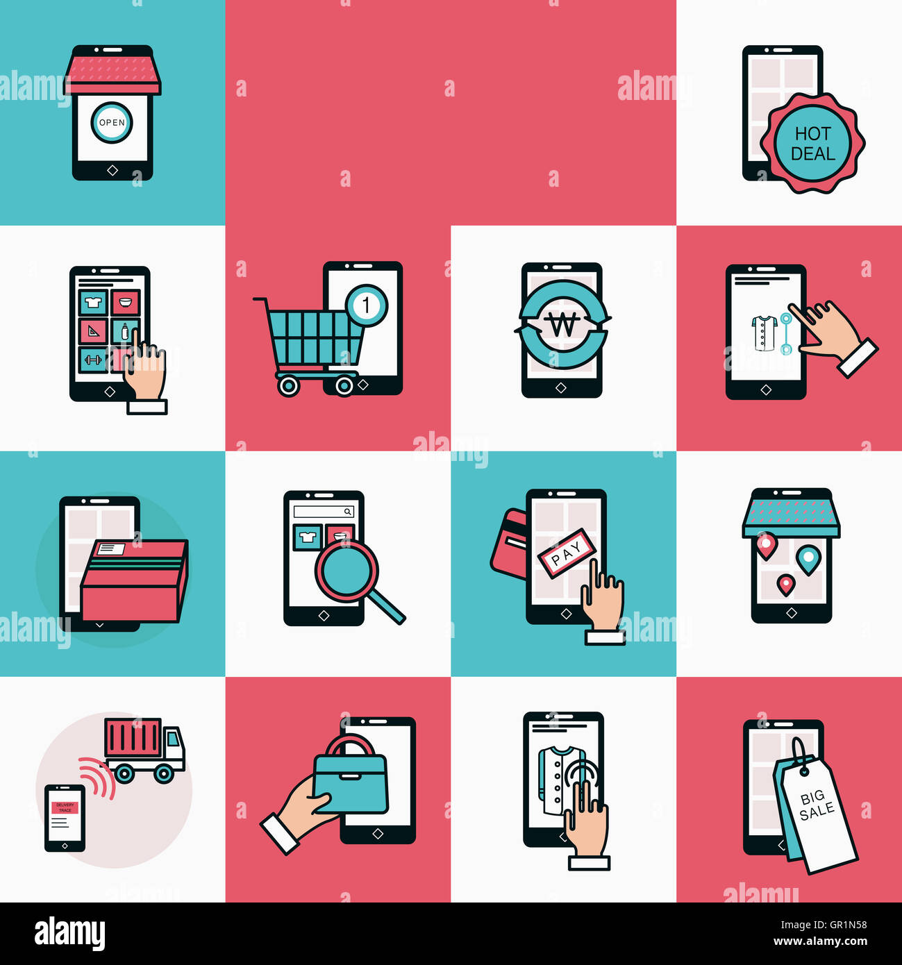 Icons related to e-commerce Stock Photo - Alamy