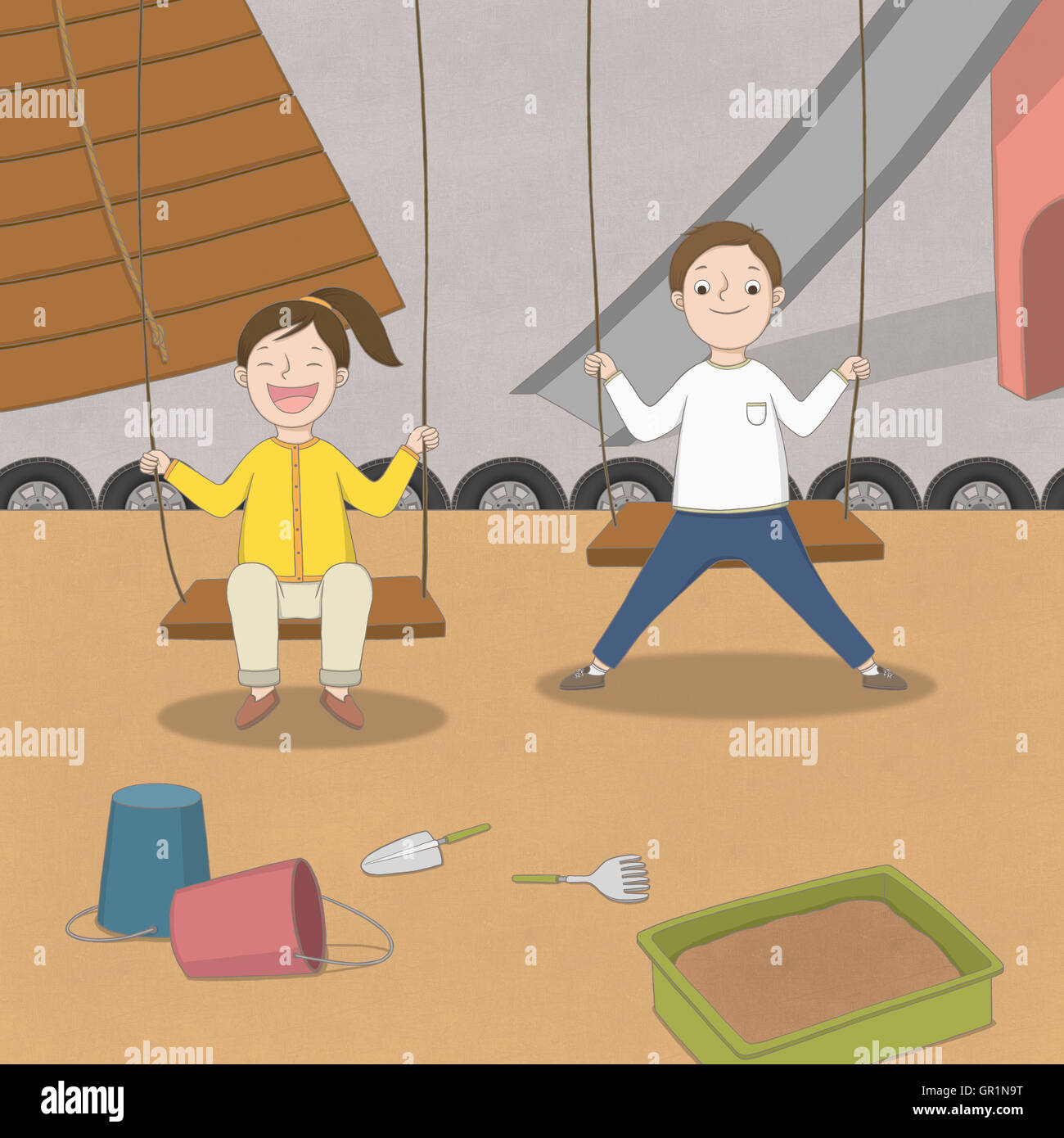 Smiling children playing at playground Stock Photo - Alamy