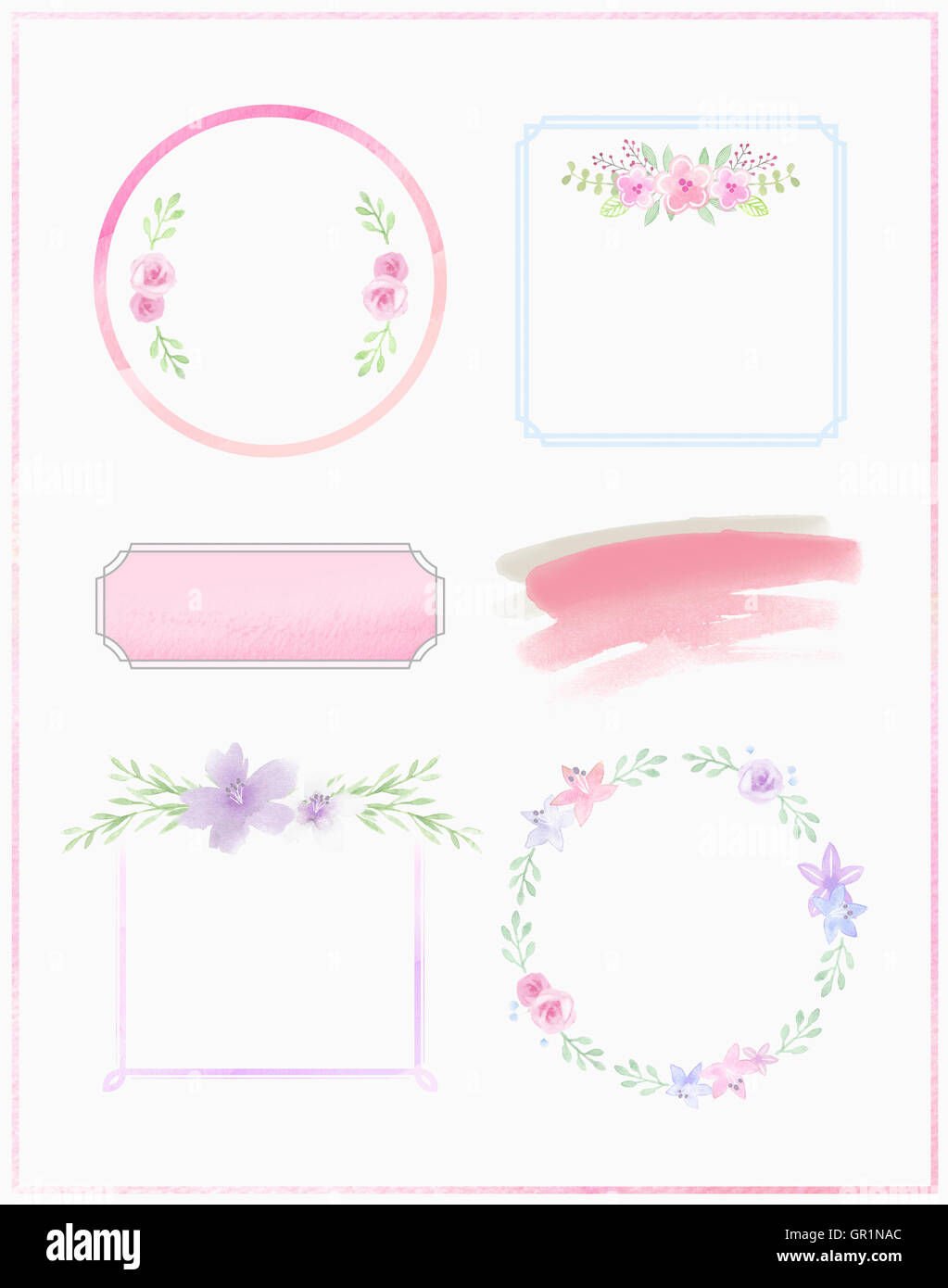 Watercolor labels with flowers and leaves Stock Photo - Alamy