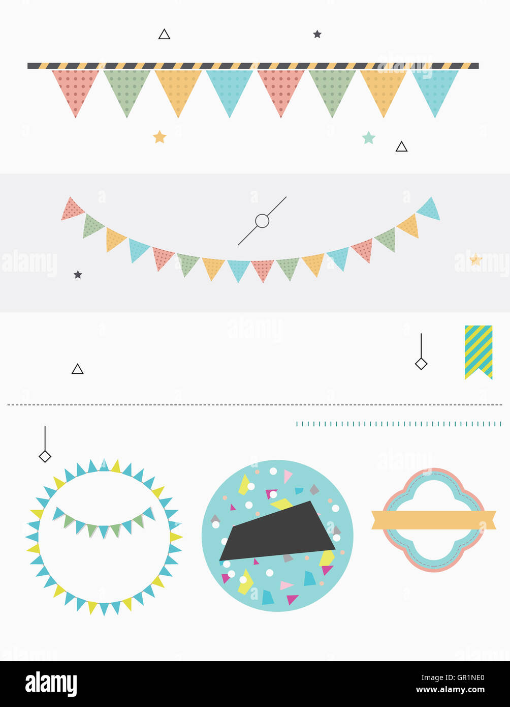 Party flags and labels Stock Photo - Alamy