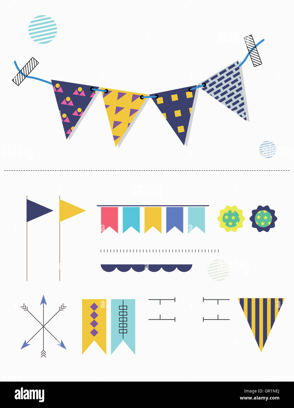 Party flags and various decorations Stock Photo - Alamy