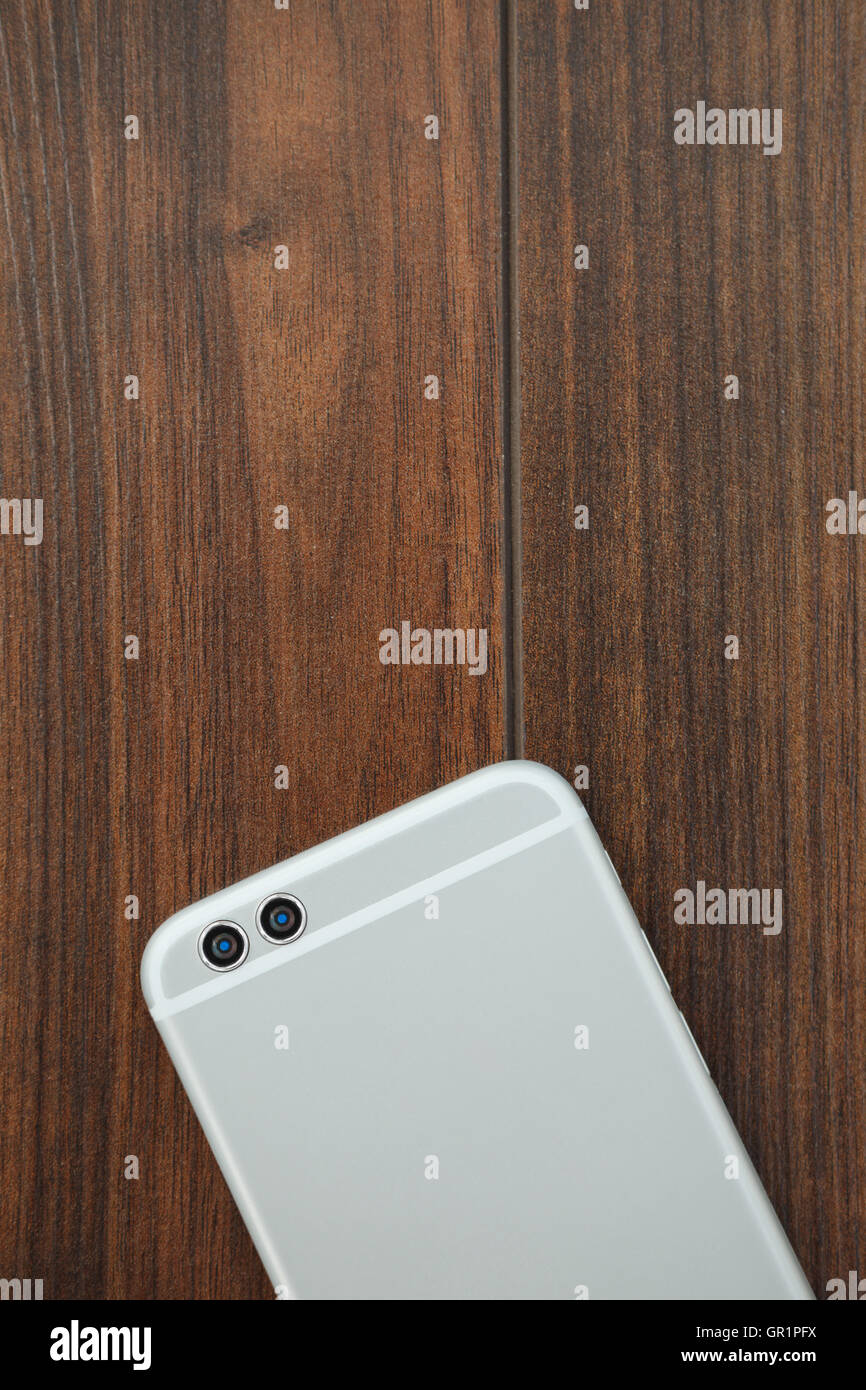 Mobile smart phone with dual lenses camera on back. Modern model ...