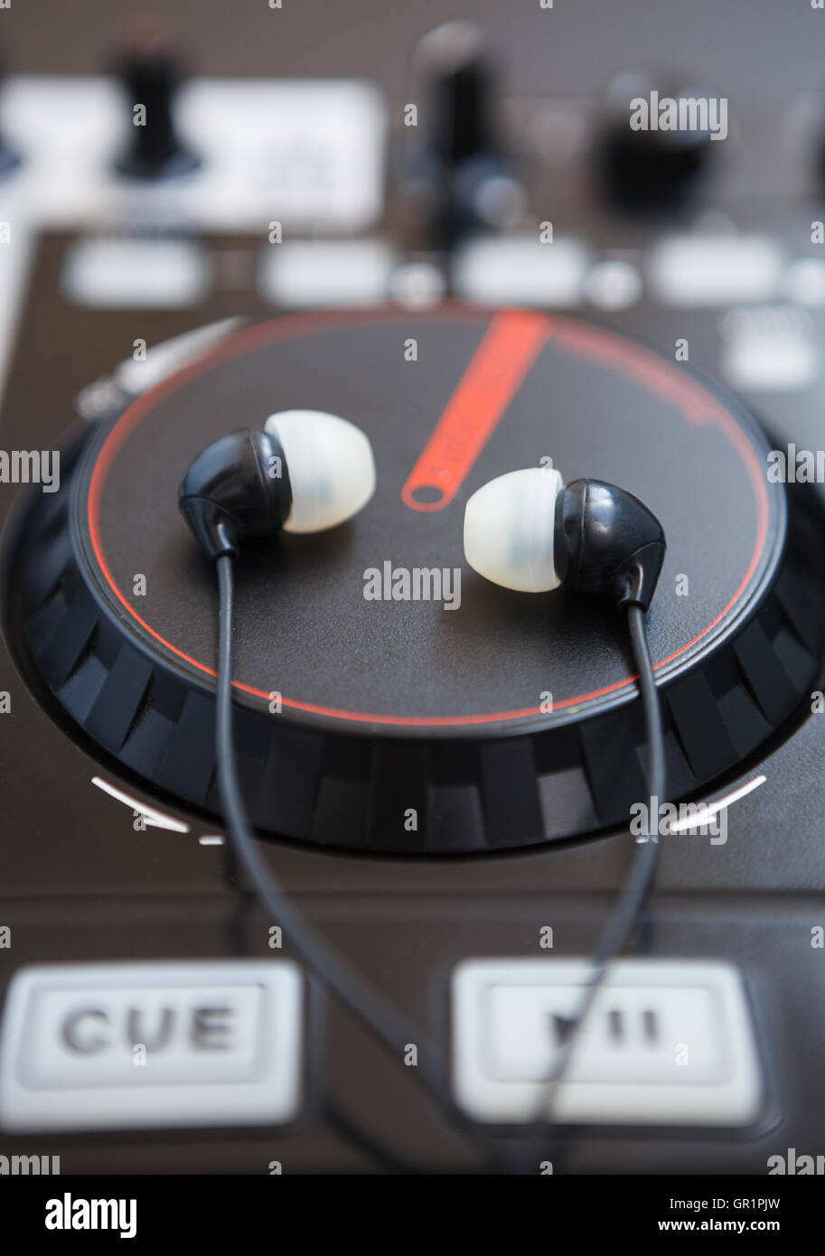 Jog wheel of professional sound mixing technology. DJ controller mixer ...