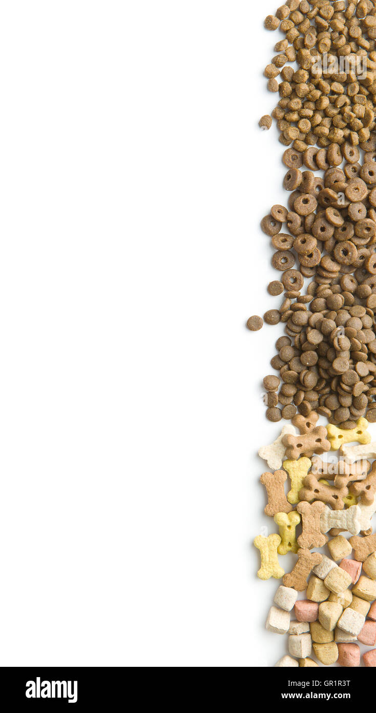 Different dog foods isolated on white background Stock Photo - Alamy
