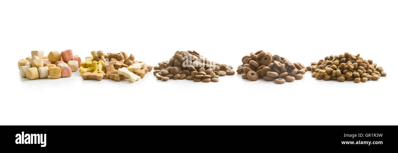 Different dog foods isolated on white background Stock Photo - Alamy
