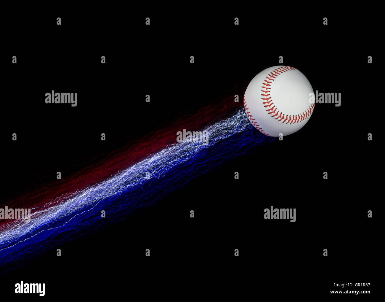 Flying baseball with colored lights trailing behind Stock Photo - Alamy