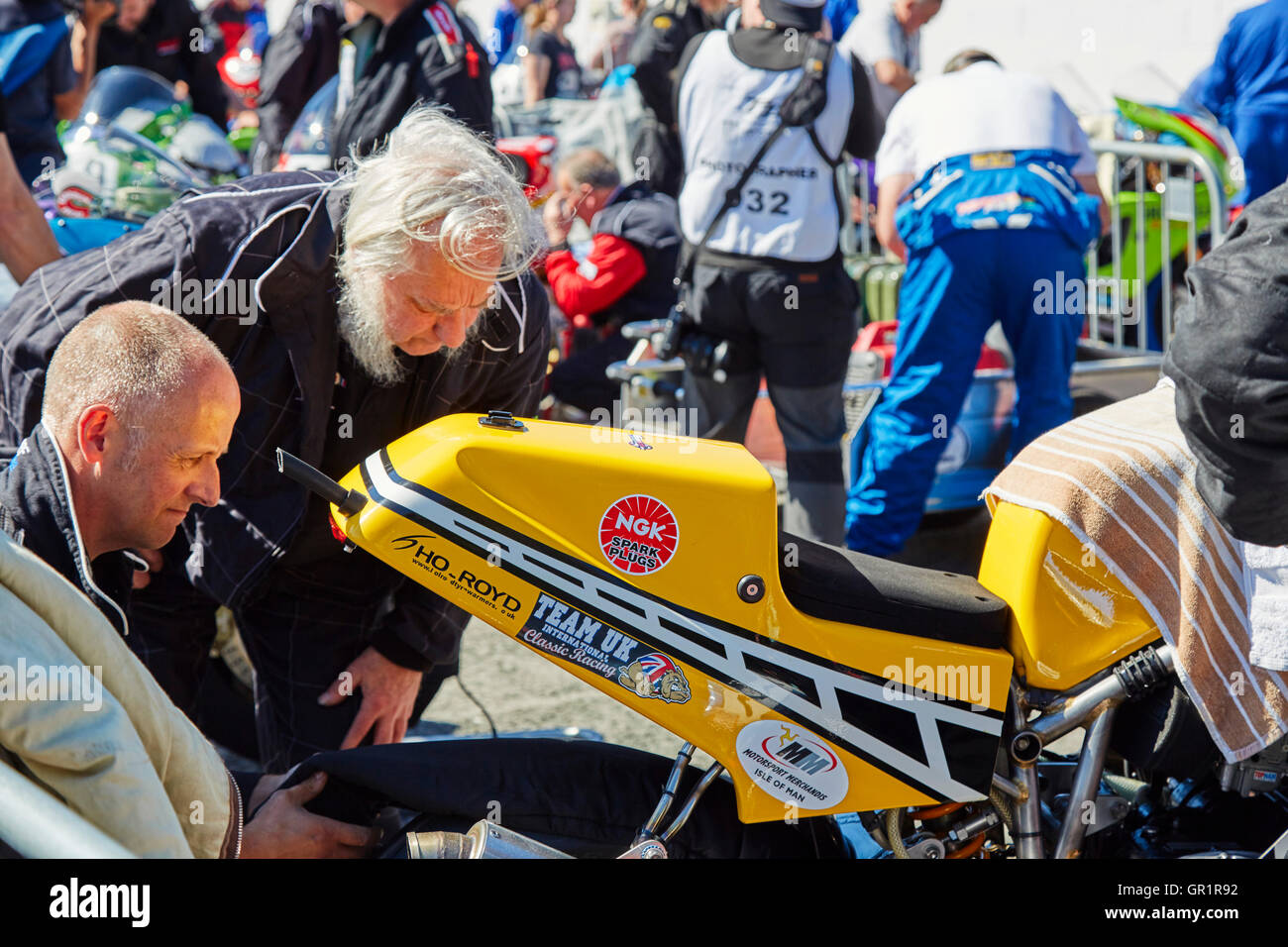 Team Winfield with Micheal Rutter’s bike before the start of 2016 ...