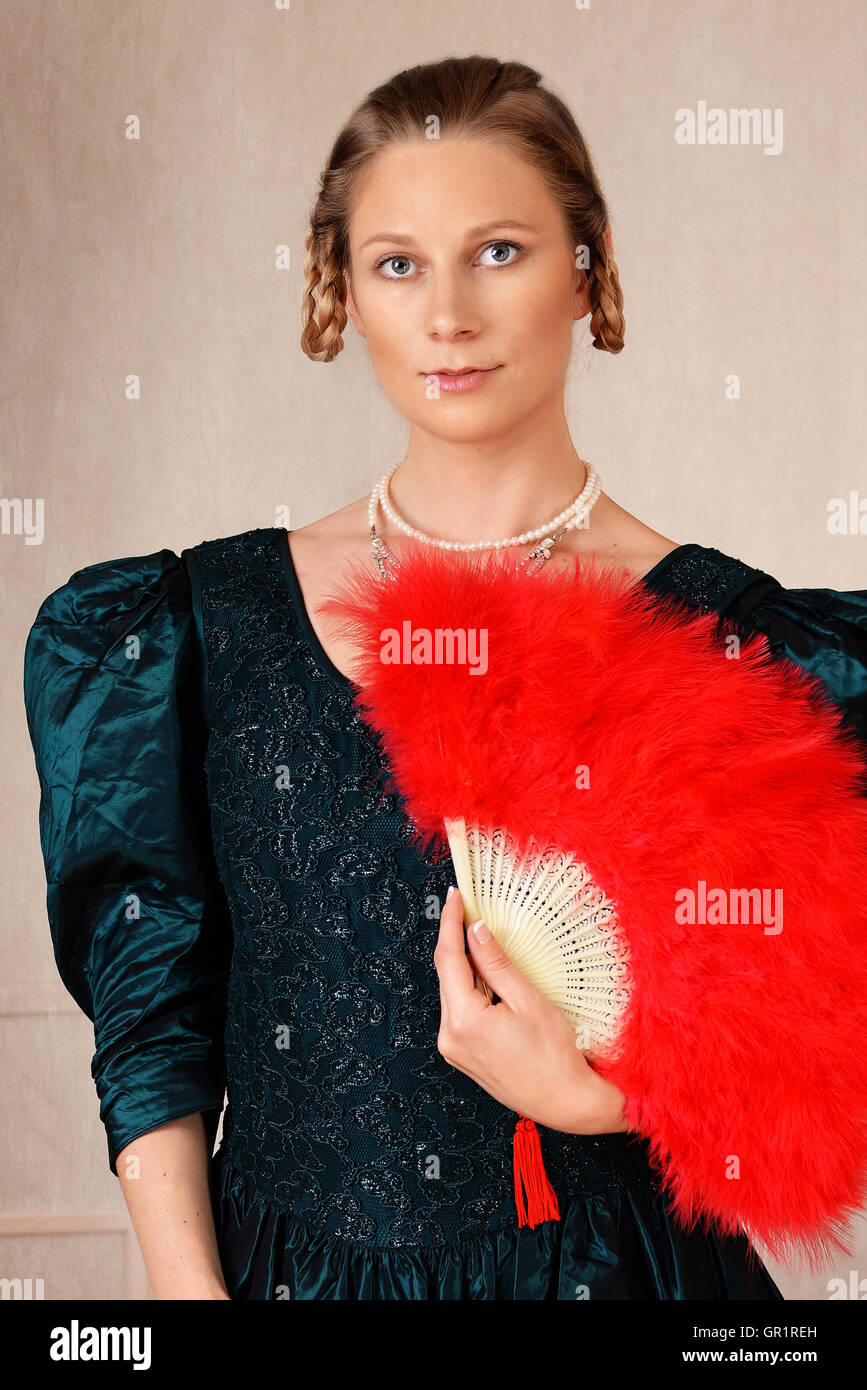 portrait Victorian woman with fan Stock Photo - Alamy