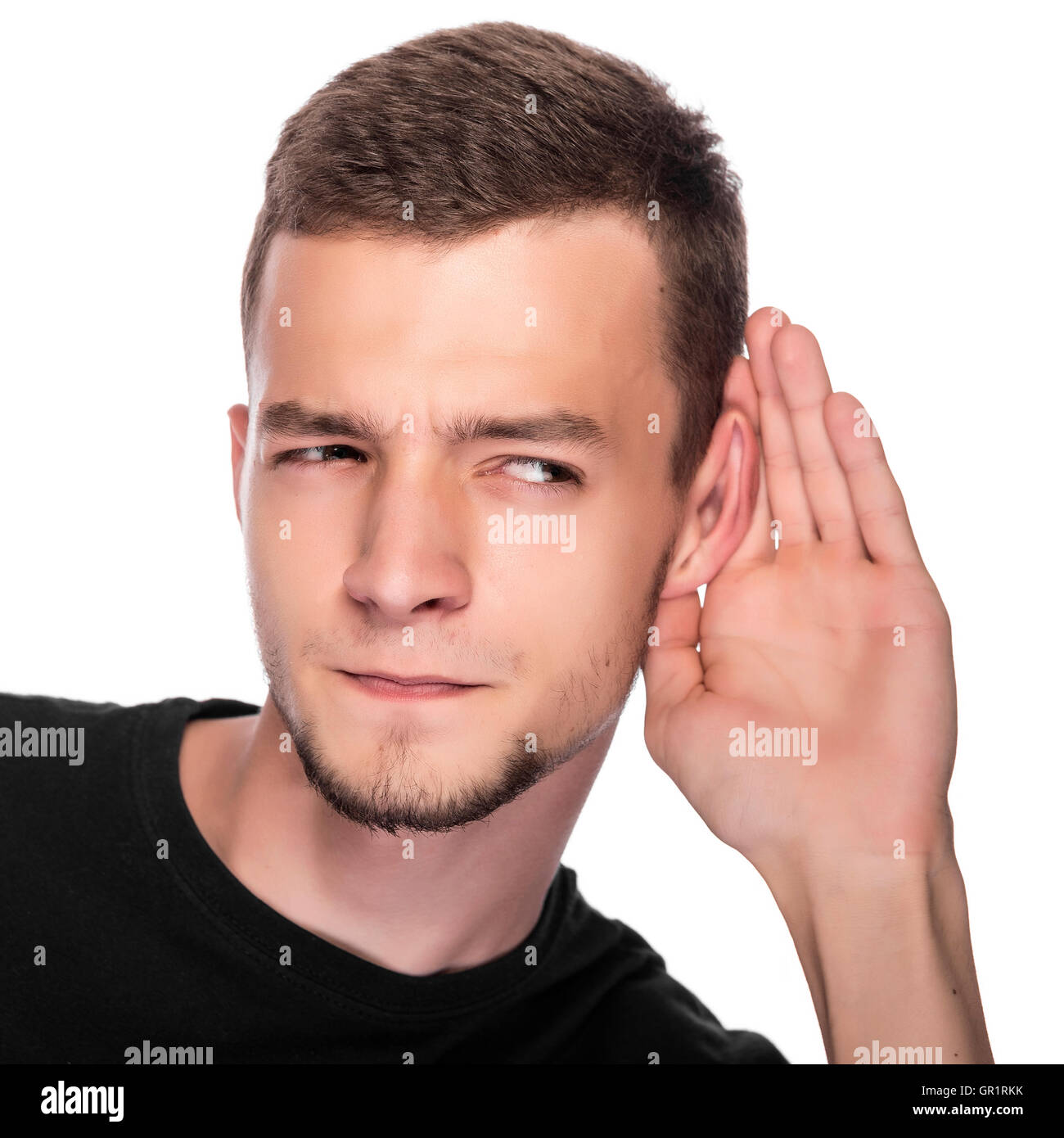 Putting hand to her ear hi-res stock photography and images - Alamy