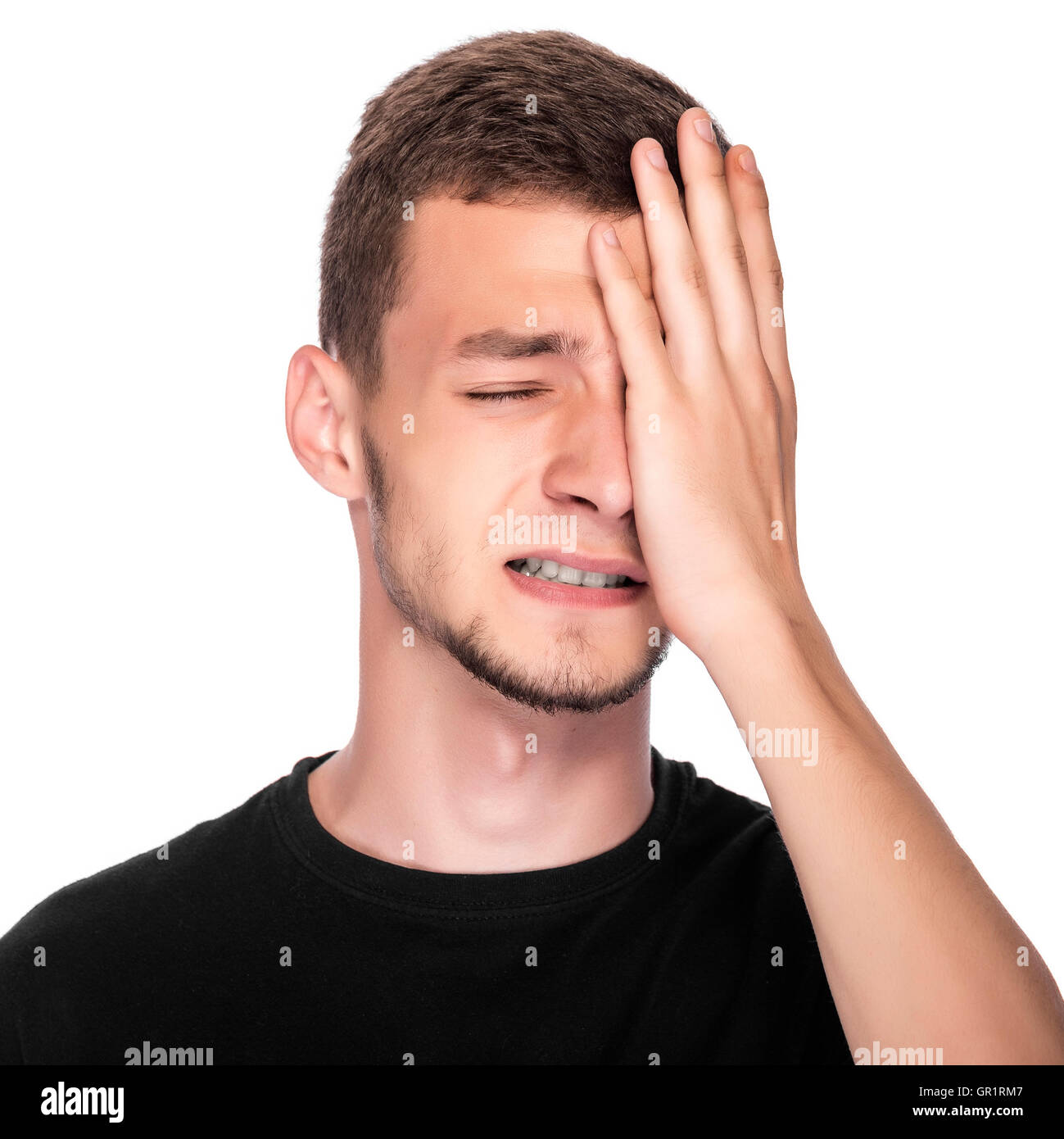 Headache in men on a white background Stock Photo - Alamy