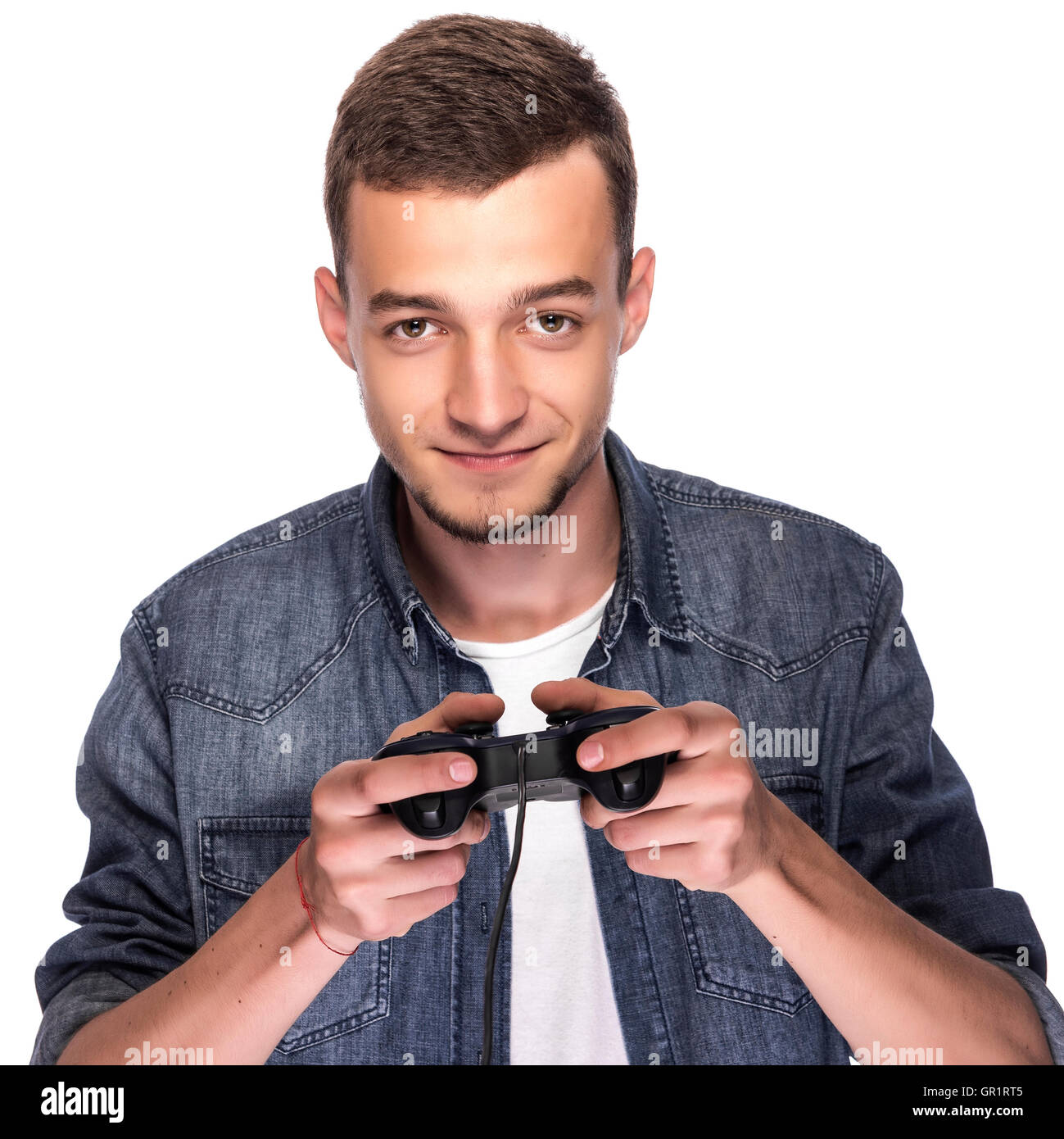 Young black male playing video hi-res stock photography and images - Alamy