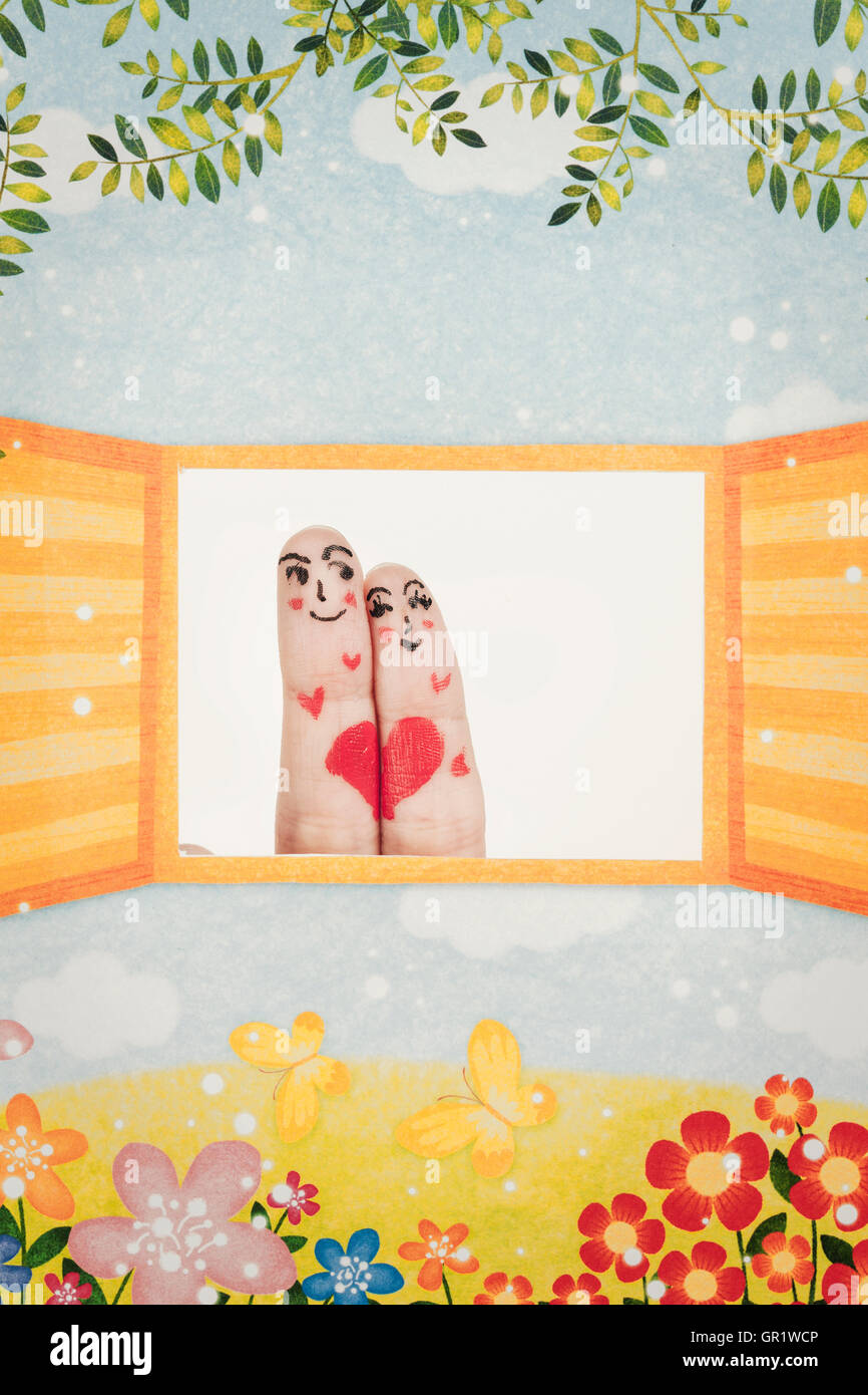 Smiling couple, finger art Stock Photo - Alamy