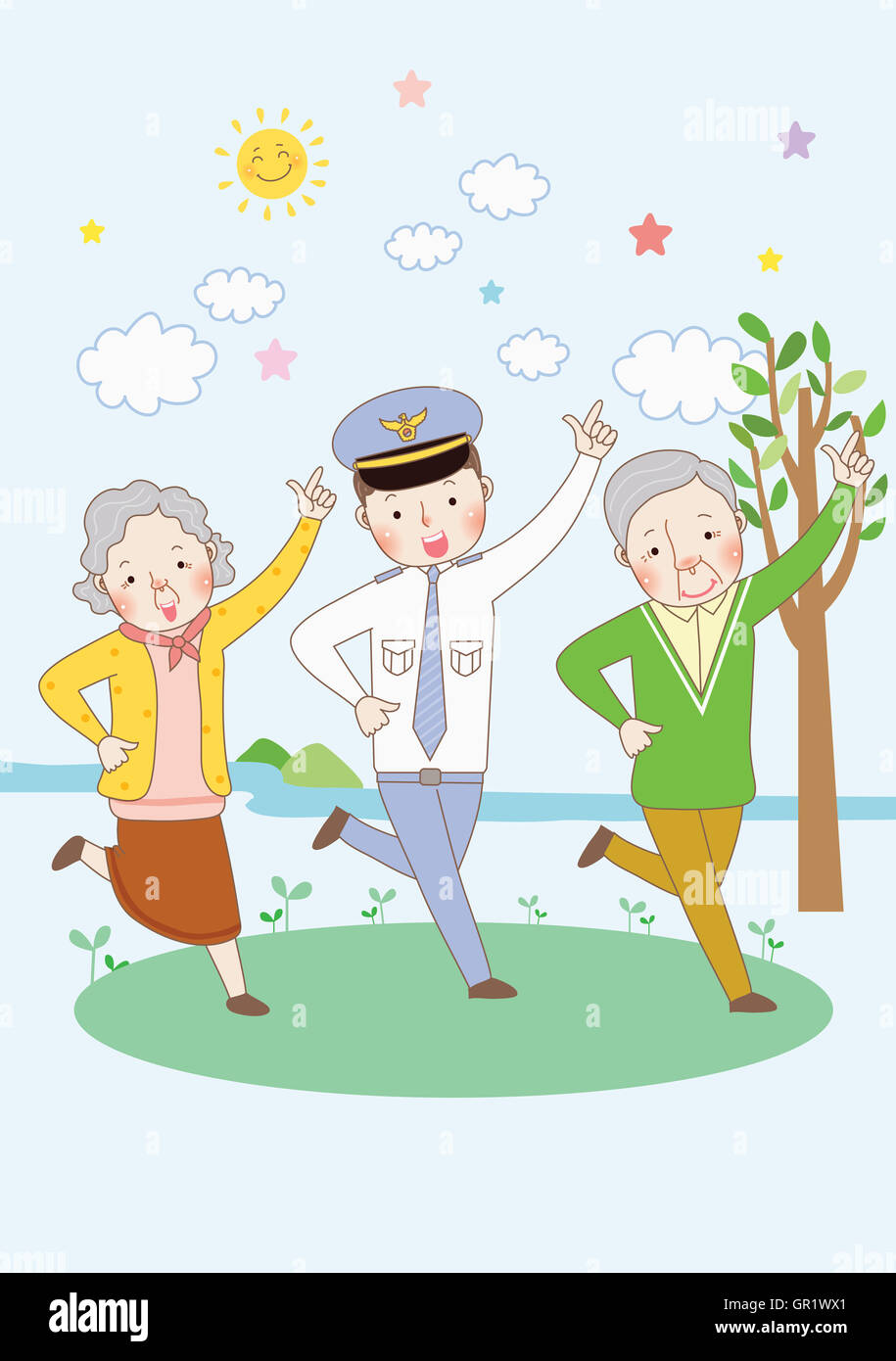 Police officer with old people Stock Photo - Alamy
