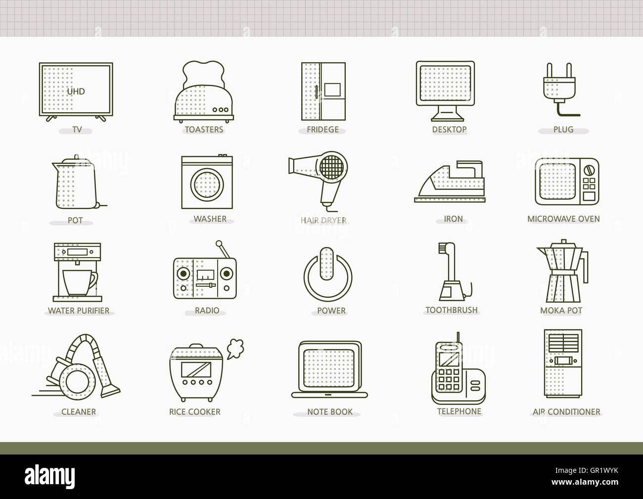 Icons of daily supplies Stock Photo - Alamy