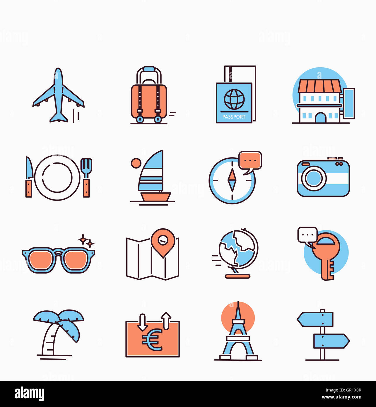 Icons related to overseas travel Stock Photo - Alamy