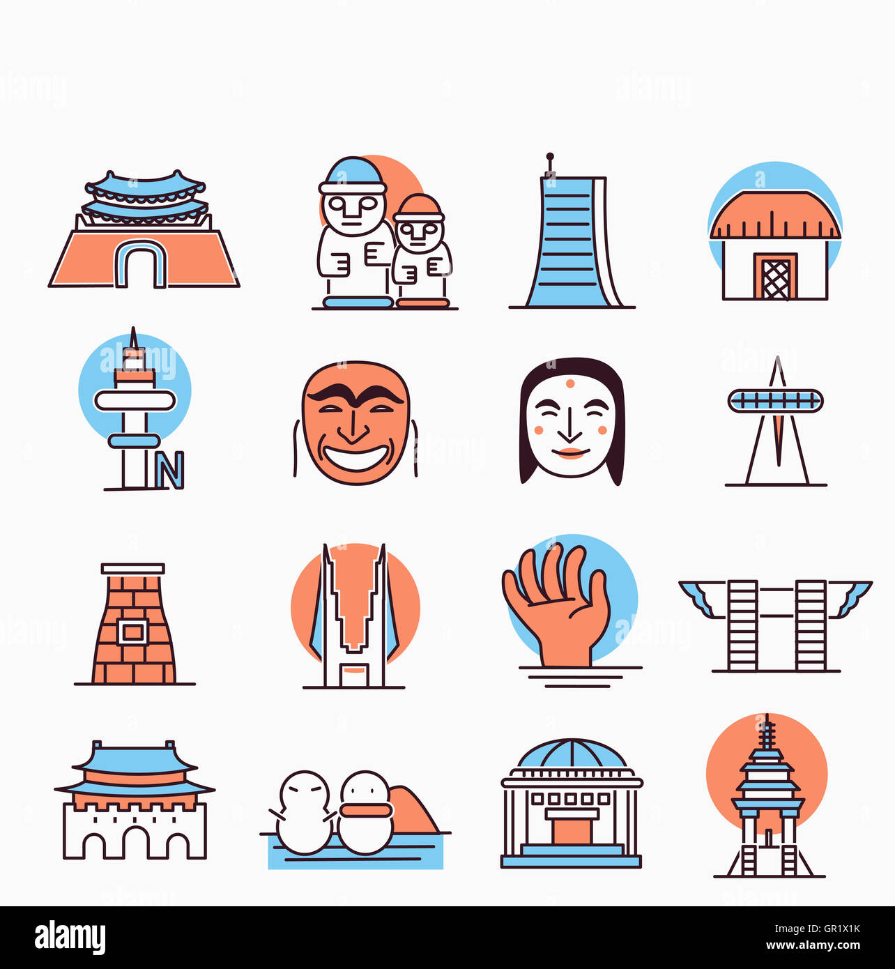 Icons of Korean landmarks Stock Photo - Alamy