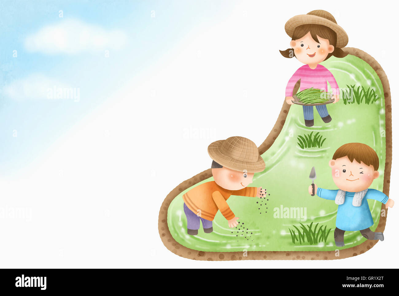 Three children in field Stock Photo - Alamy