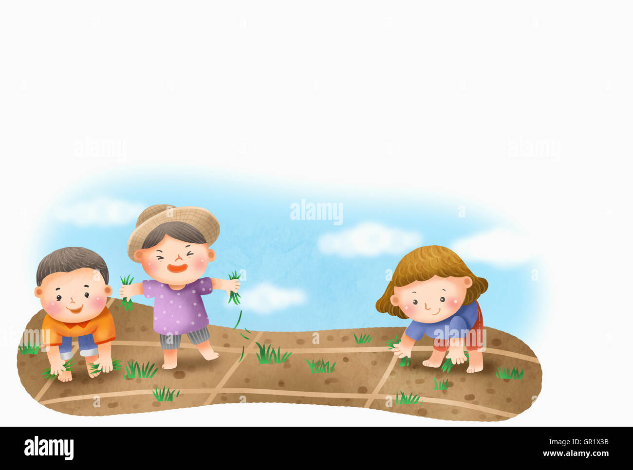 Children removing weeds Stock Photo - Alamy
