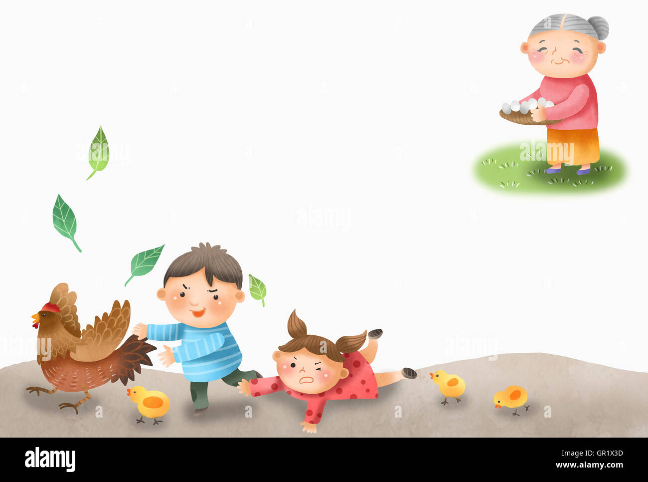 Children chasing chicken Stock Photo - Alamy