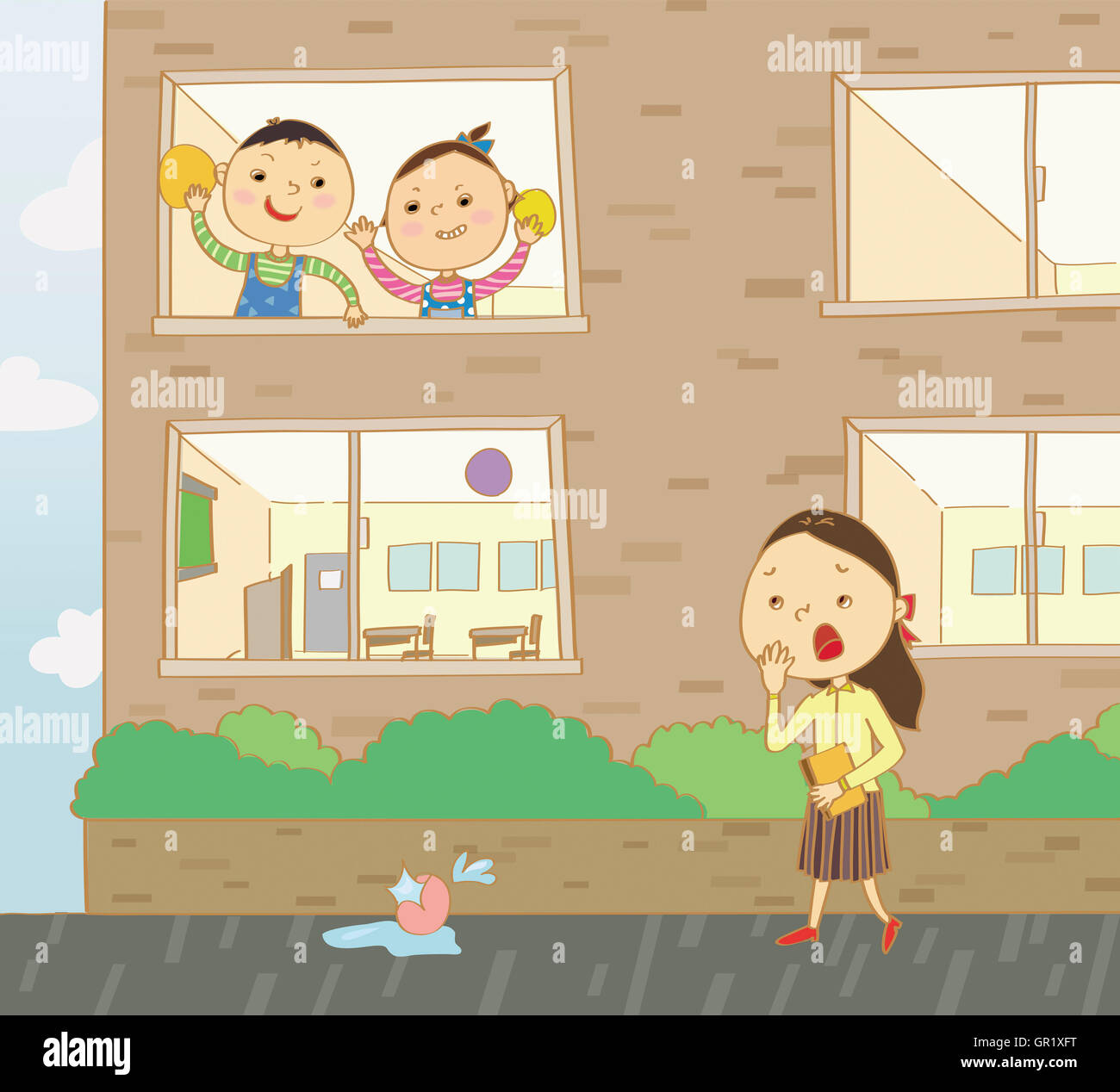 Kids dropping water balloon Stock Photo - Alamy