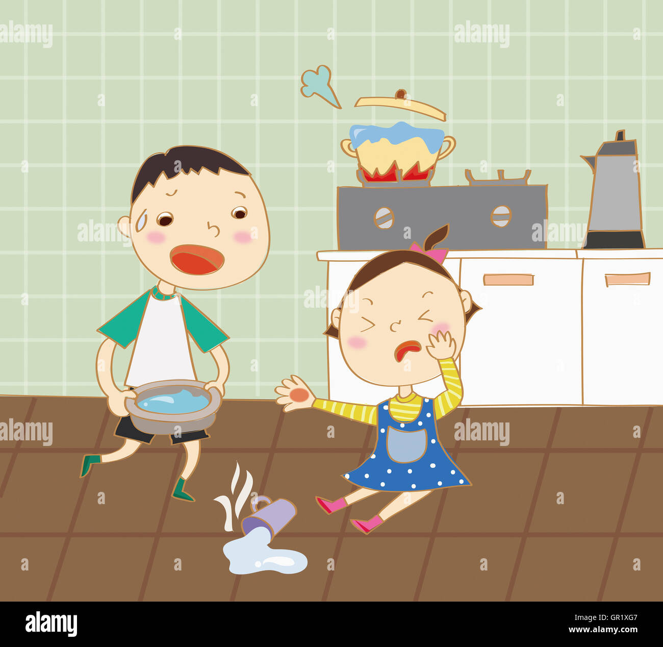 Children with hot water Stock Photo - Alamy