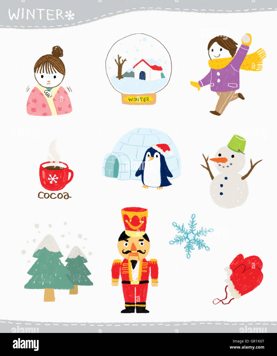 Various winter stickers Stock Photo - Alamy
