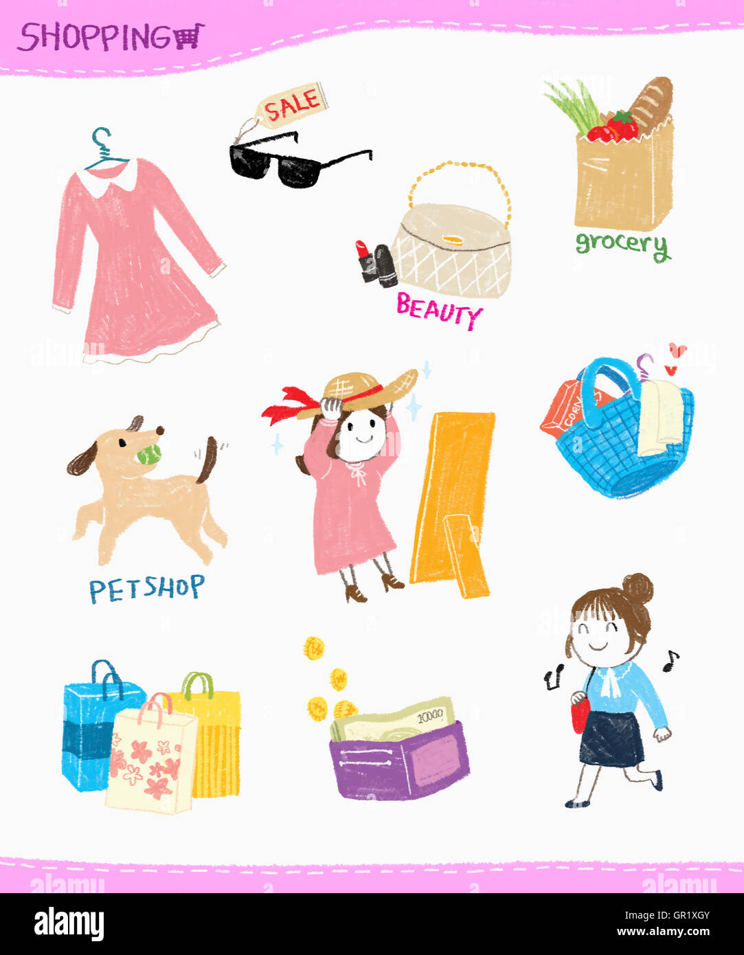 Stickers related to shopping Stock Photo - Alamy
