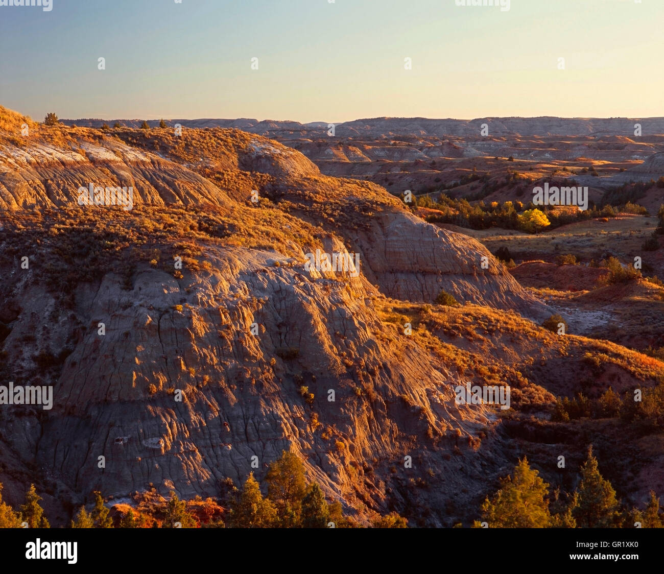 USA, North Dakota, Theodore Roosevelt National Park, North Unit, Sunset ...