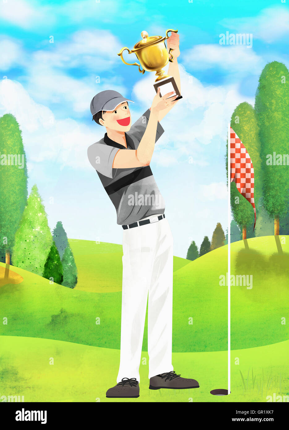Smiling golfer with trophy Stock Photo - Alamy