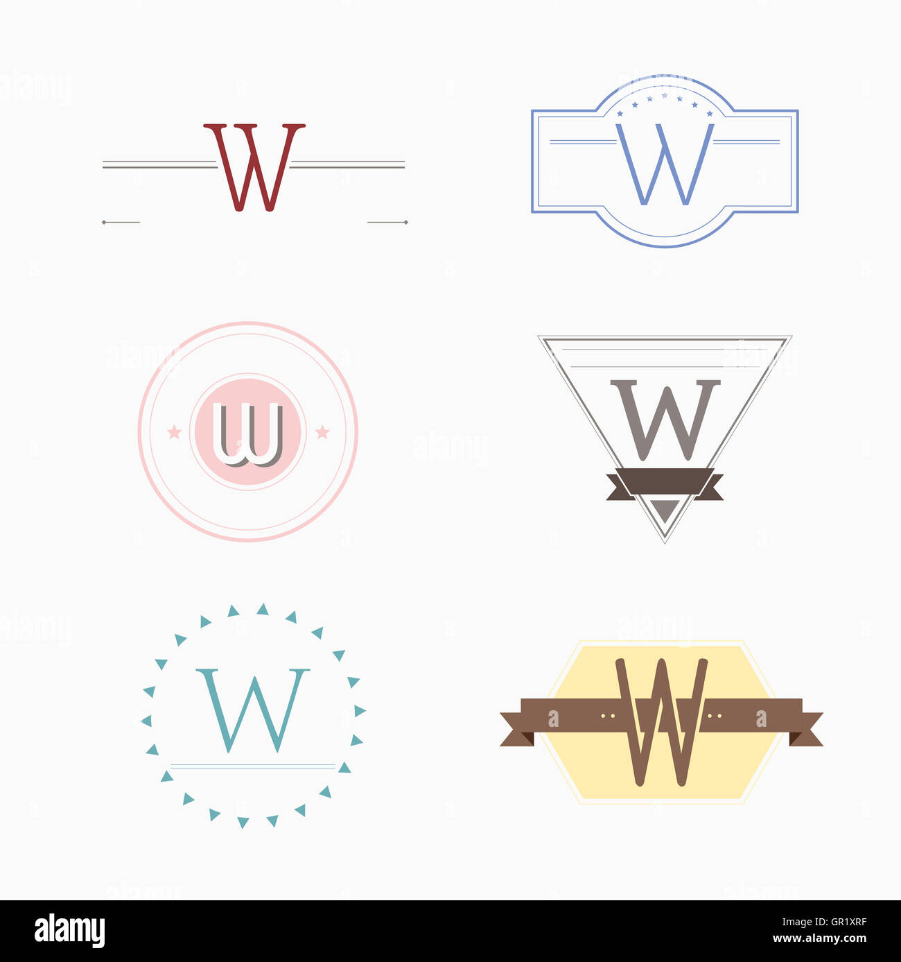 Emblems with alphabet W Stock Photo - Alamy