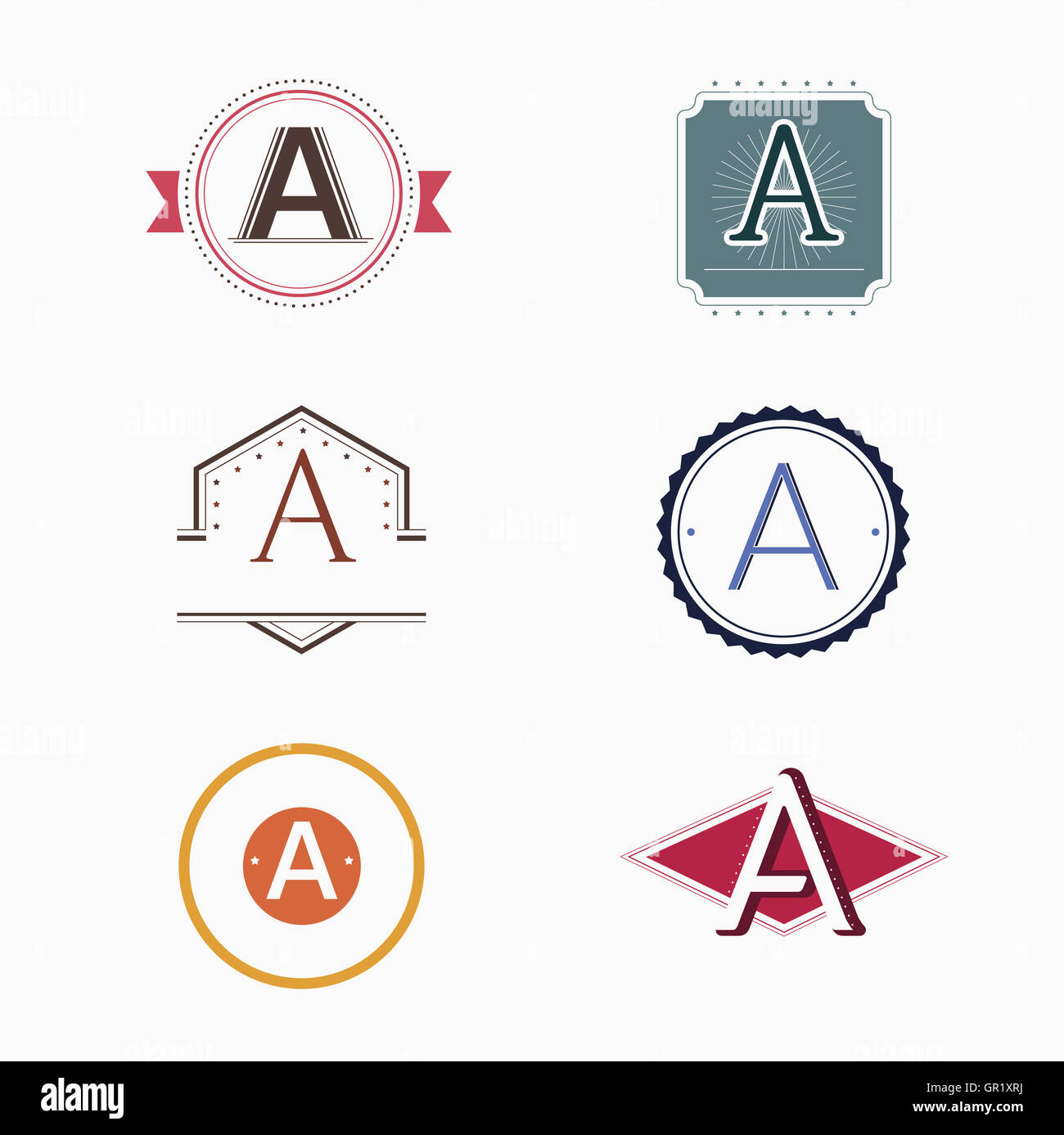 Emblems with alphabet A Stock Photo - Alamy