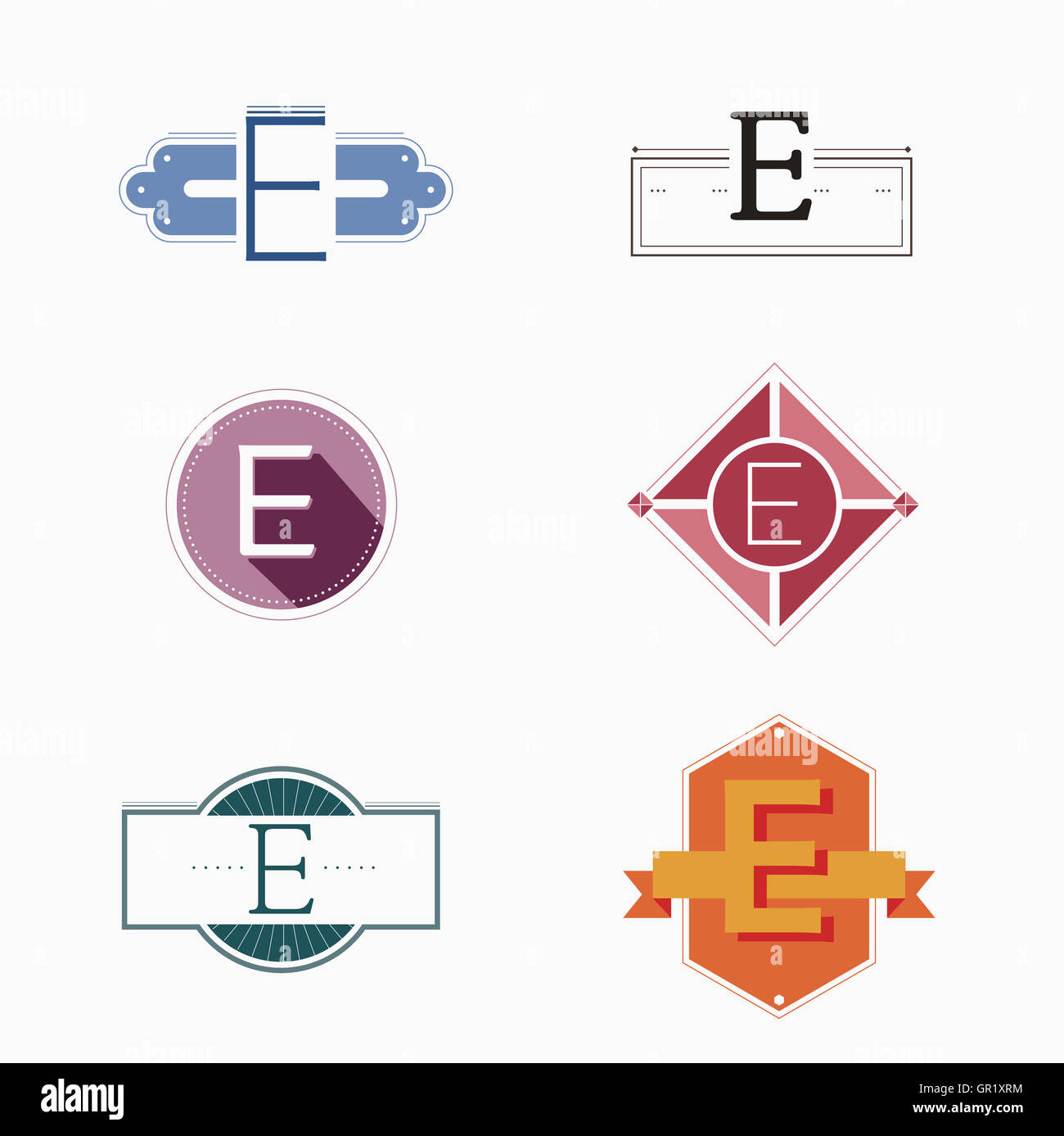 Emblems with alphabet E Stock Photo - Alamy