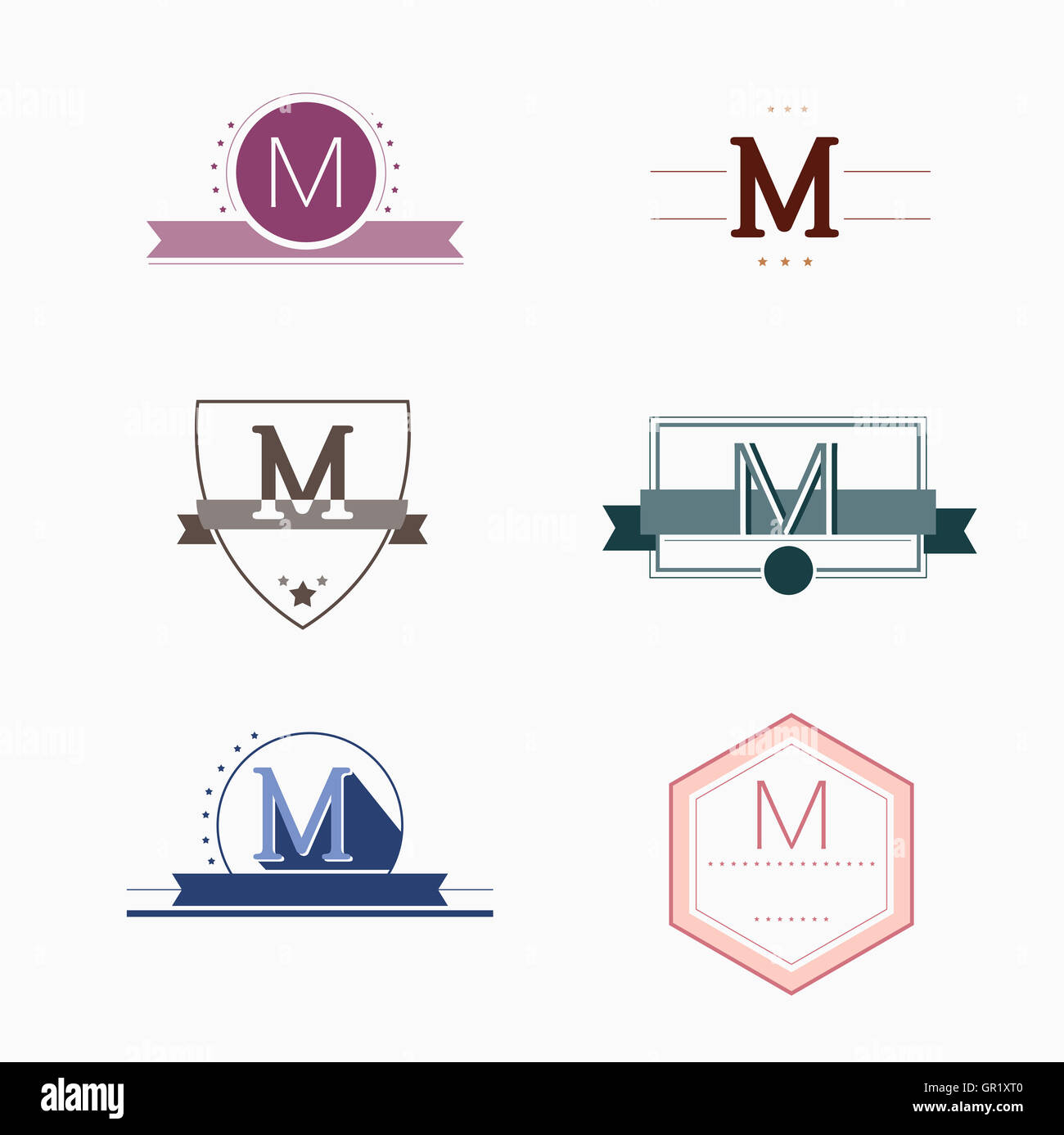 Emblems with alphabet M Stock Photo - Alamy