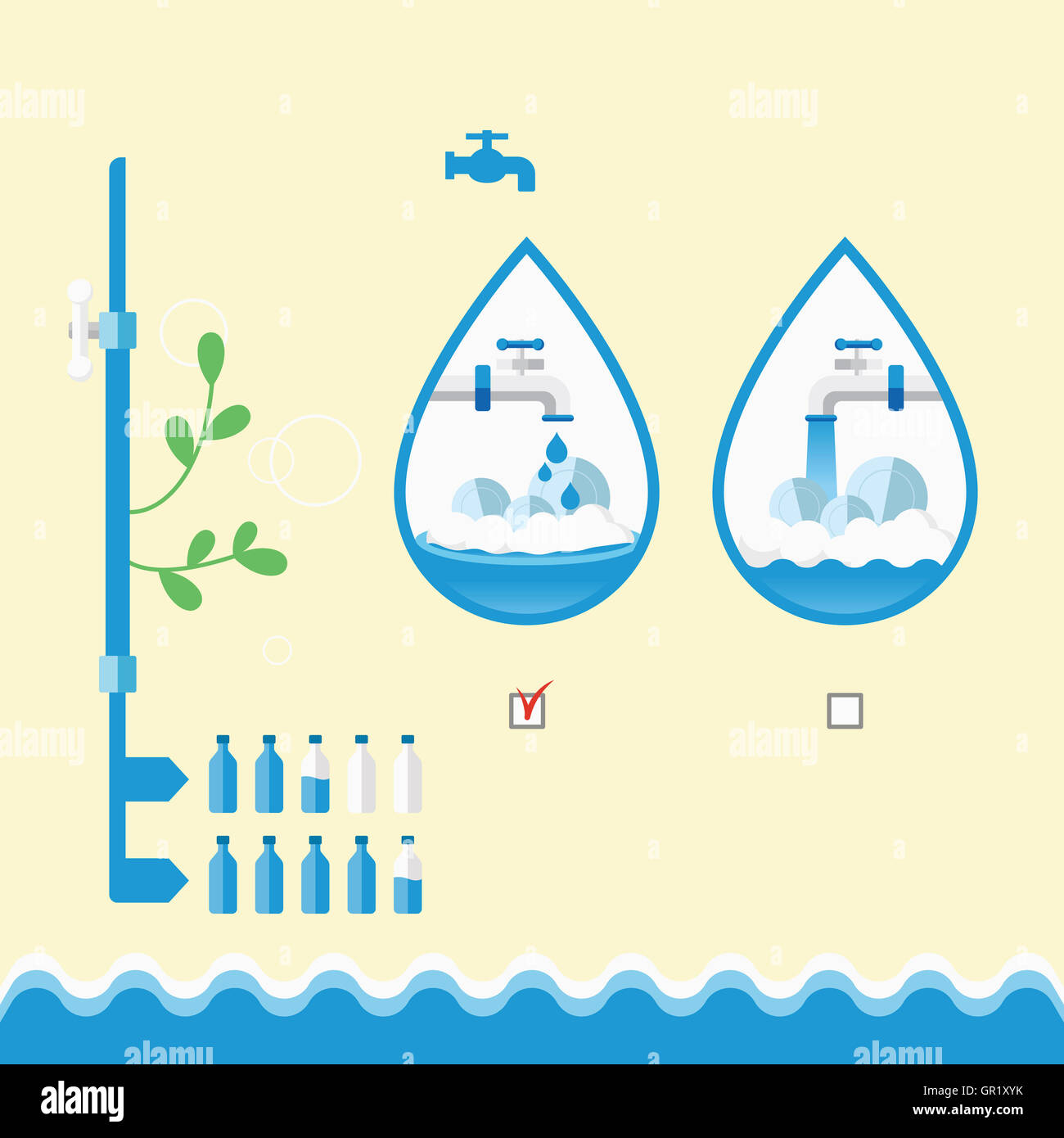 Illustration of saving water Stock Photo - Alamy