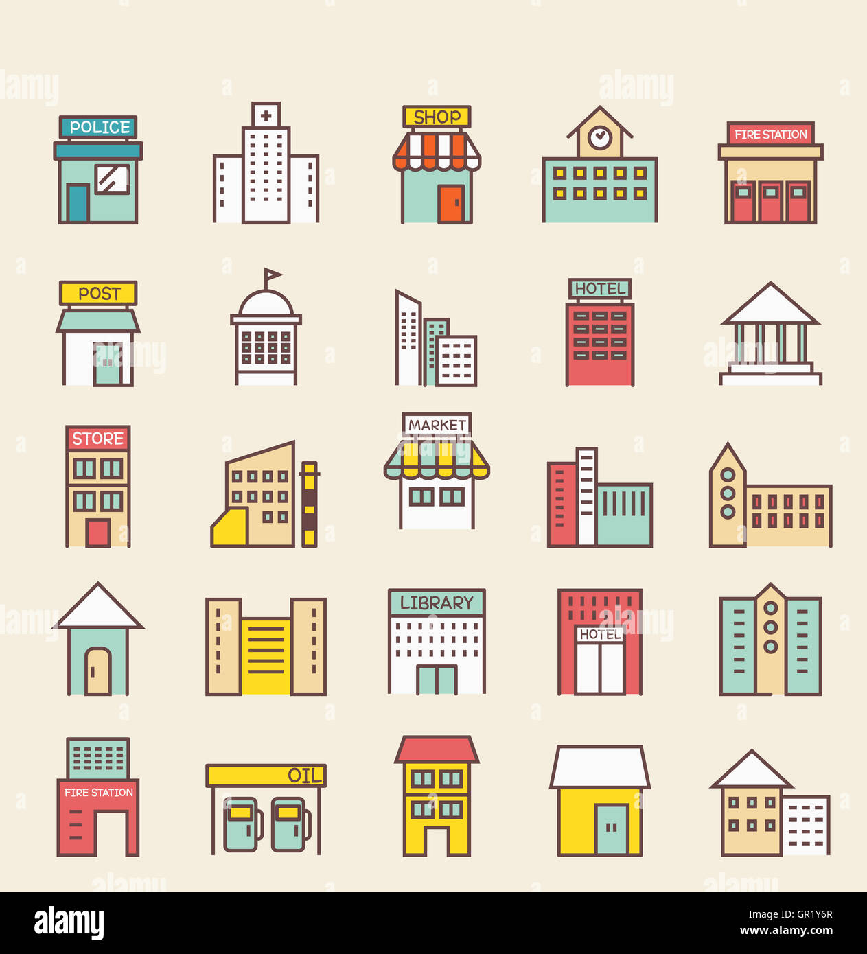 Various building icons Stock Photo - Alamy