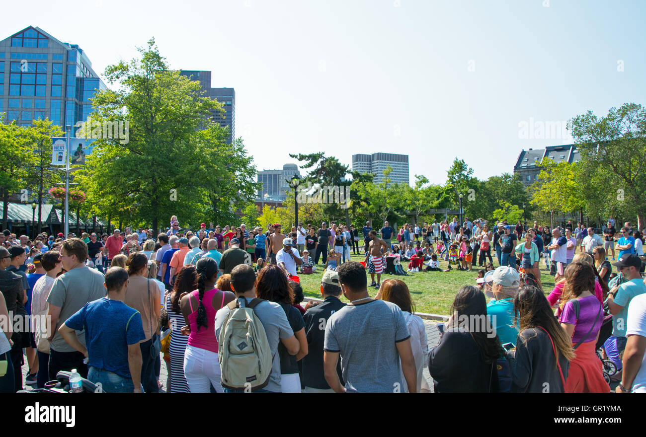 Crowd of People in Boston watching Street Performers Stock Photo - Alamy