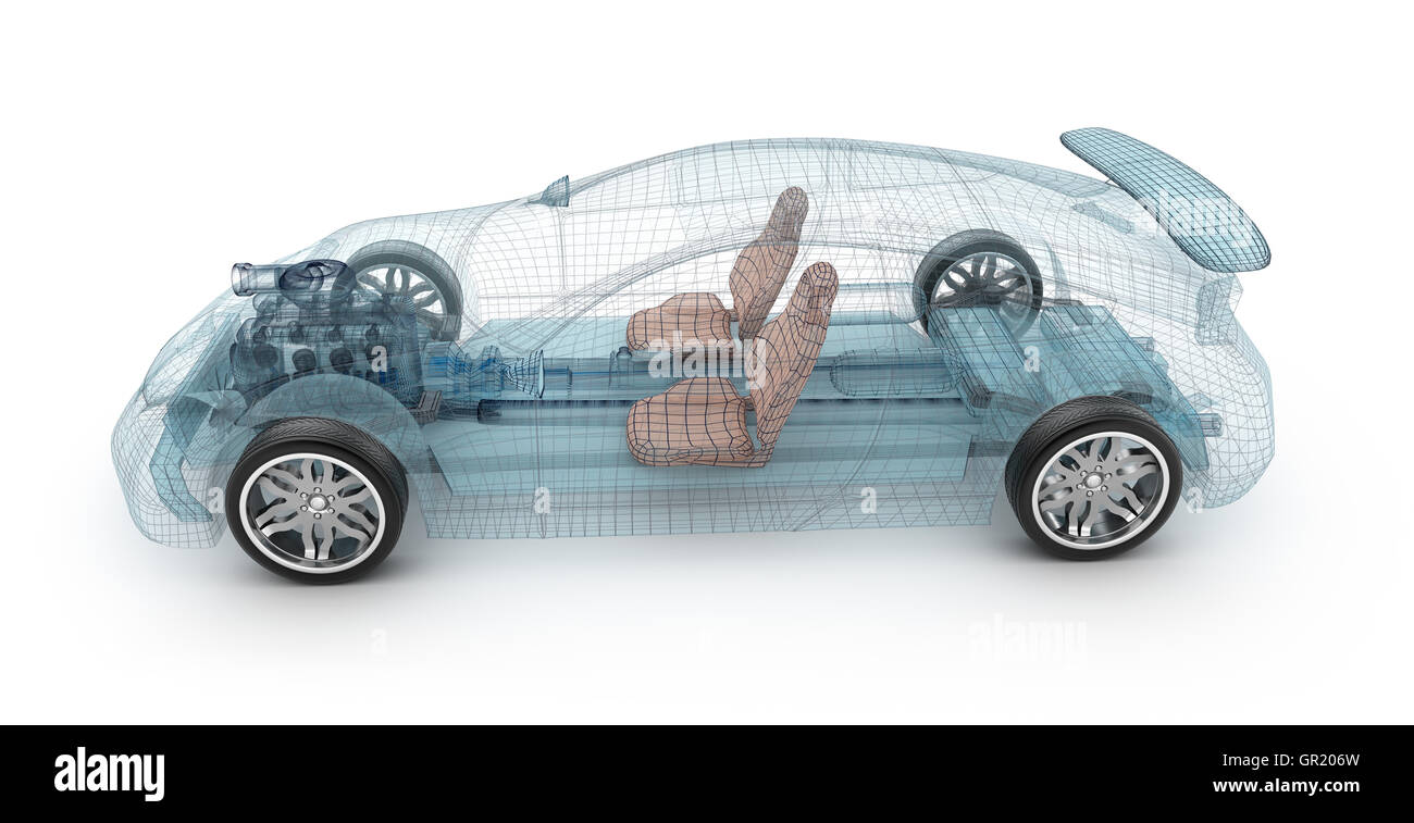Transparent car design, wire model.3D illustration. My own car design ...