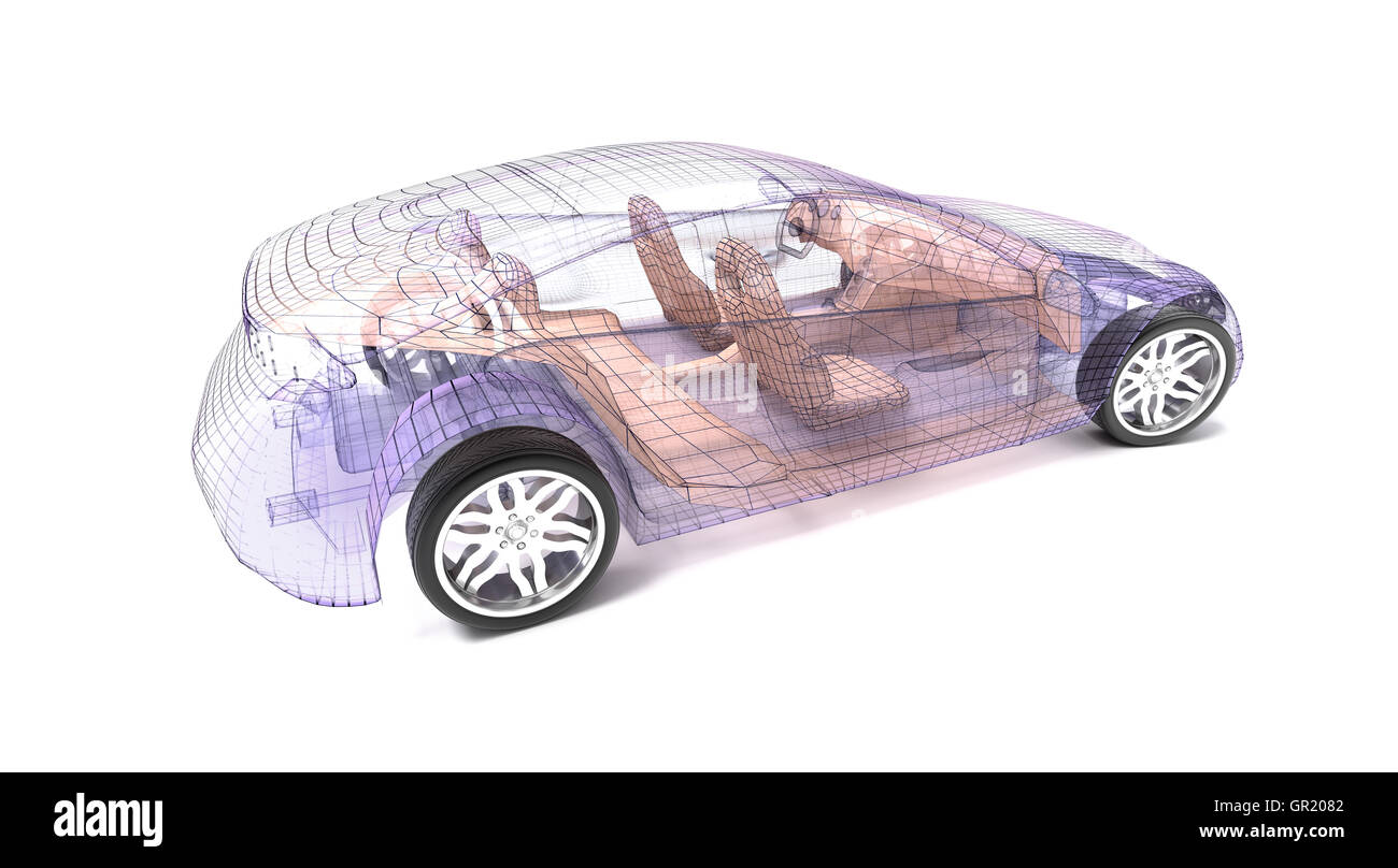 Transparent car design, wire model.3D illustration. My own car design ...