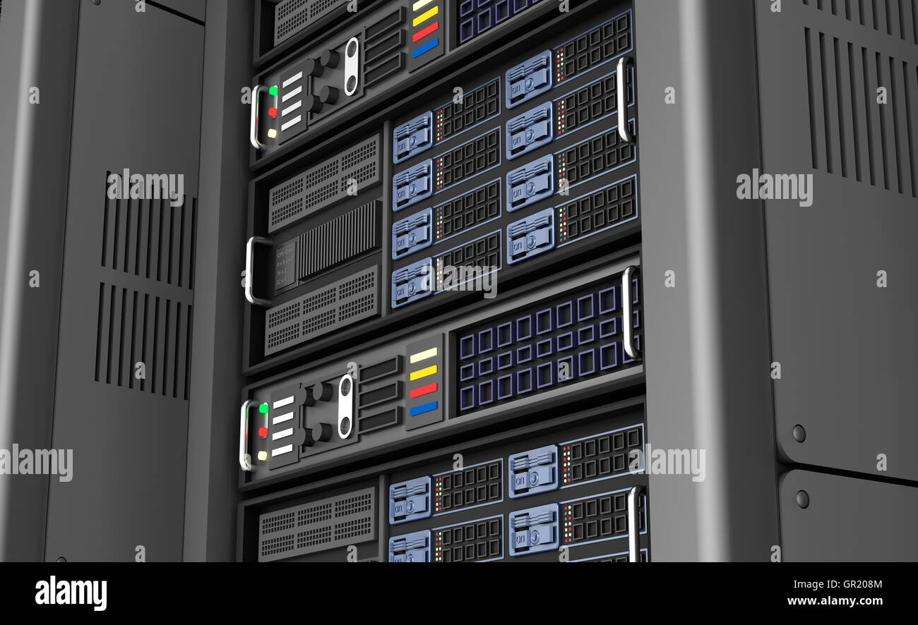 Row of network servers in data center isolated on white background . 3D ...