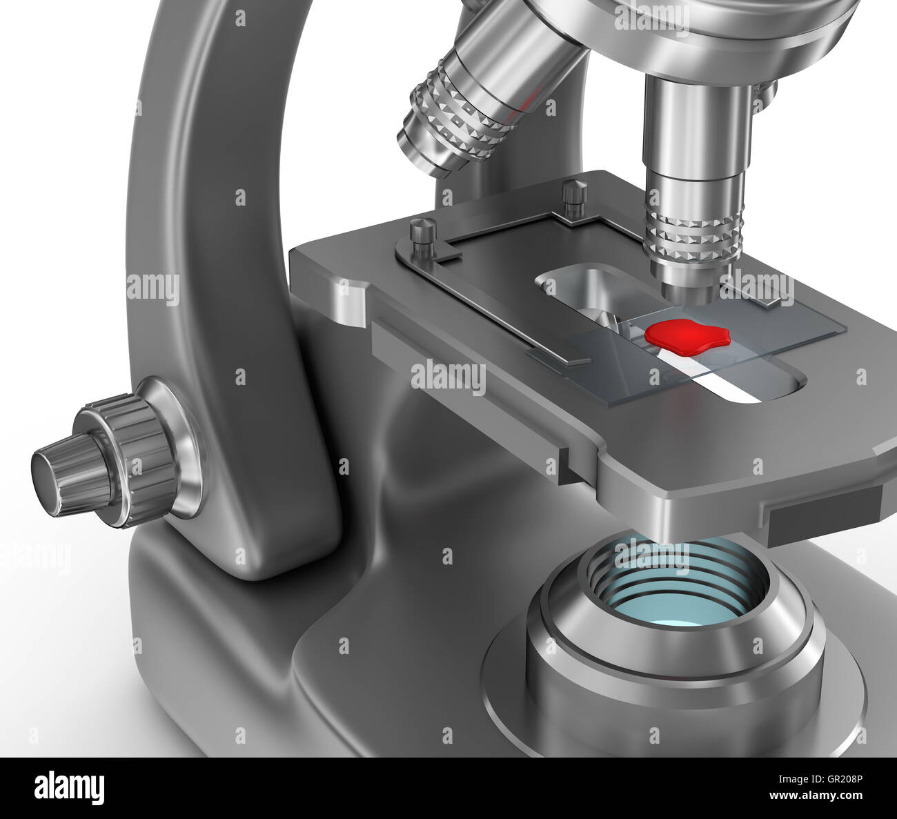 Microscope with a blood sample on a glass slide. 3D illustration Stock ...