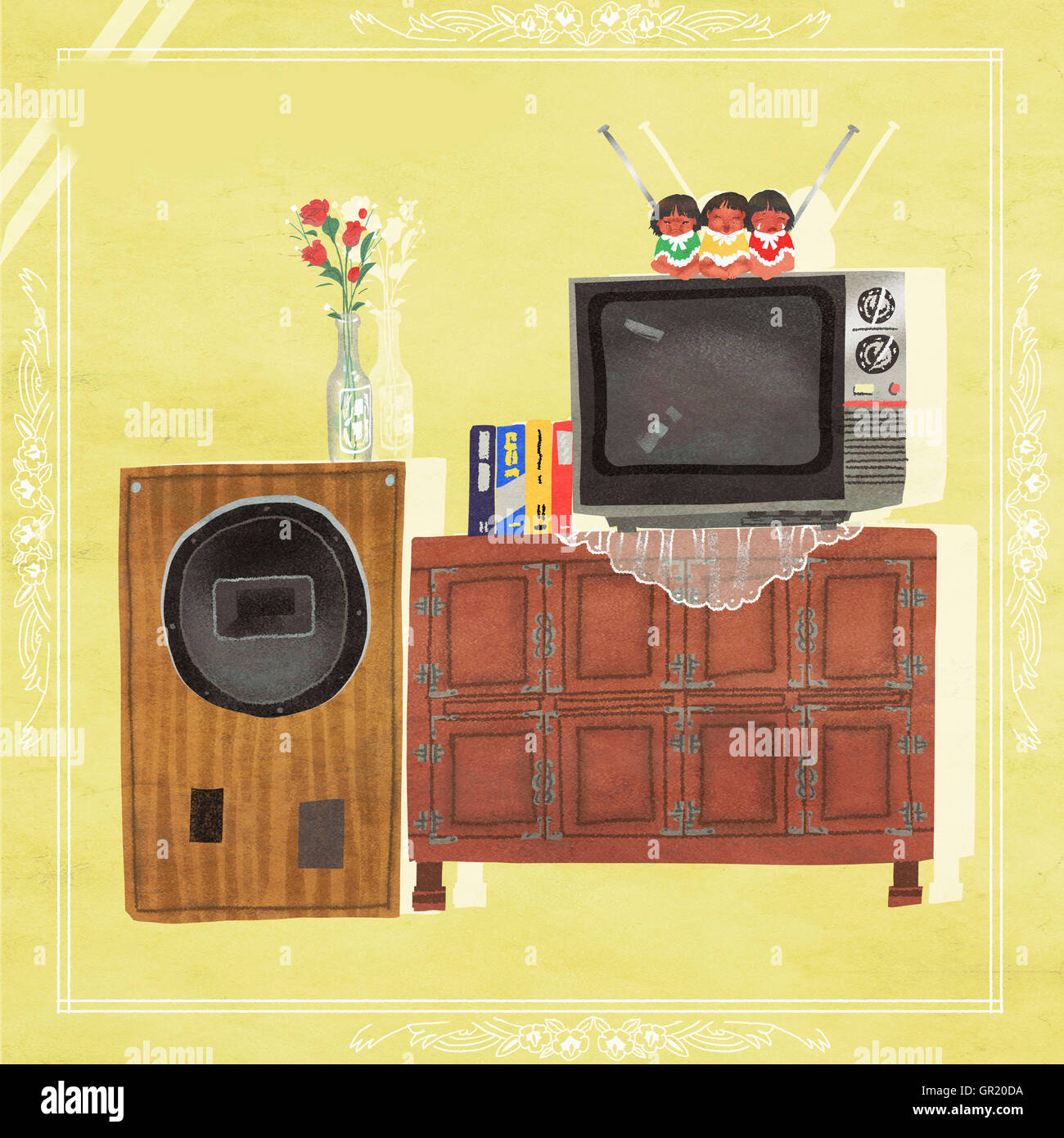 Vintage objects like television and furniture Stock Photo - Alamy