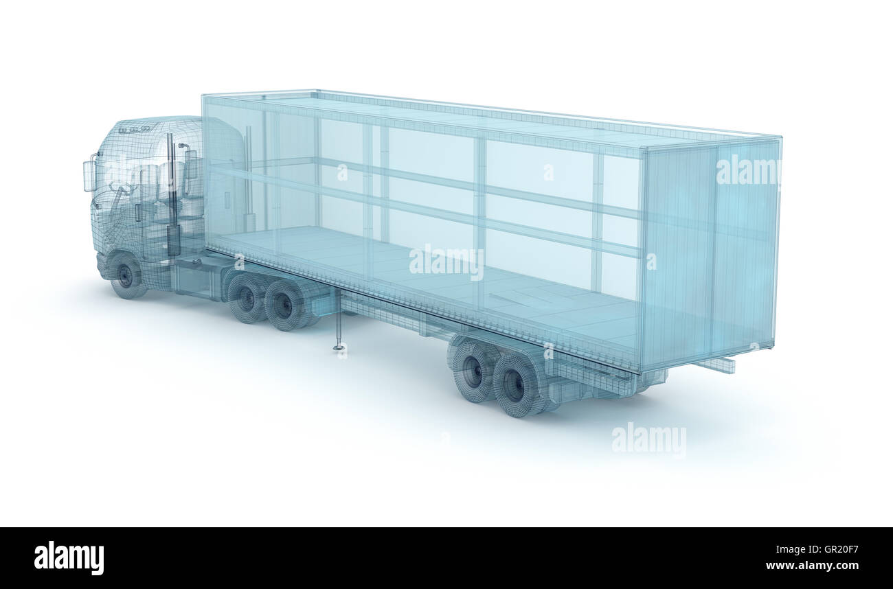 Truck with cargo container, wire model. My own design, 3D illustration ...