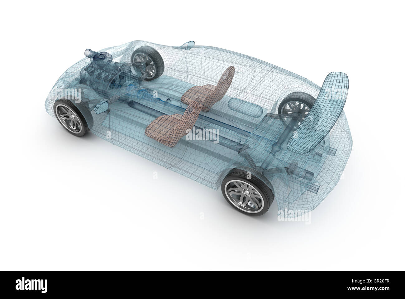 Transparent car design, wire model. 3D illustration. My own car design ...