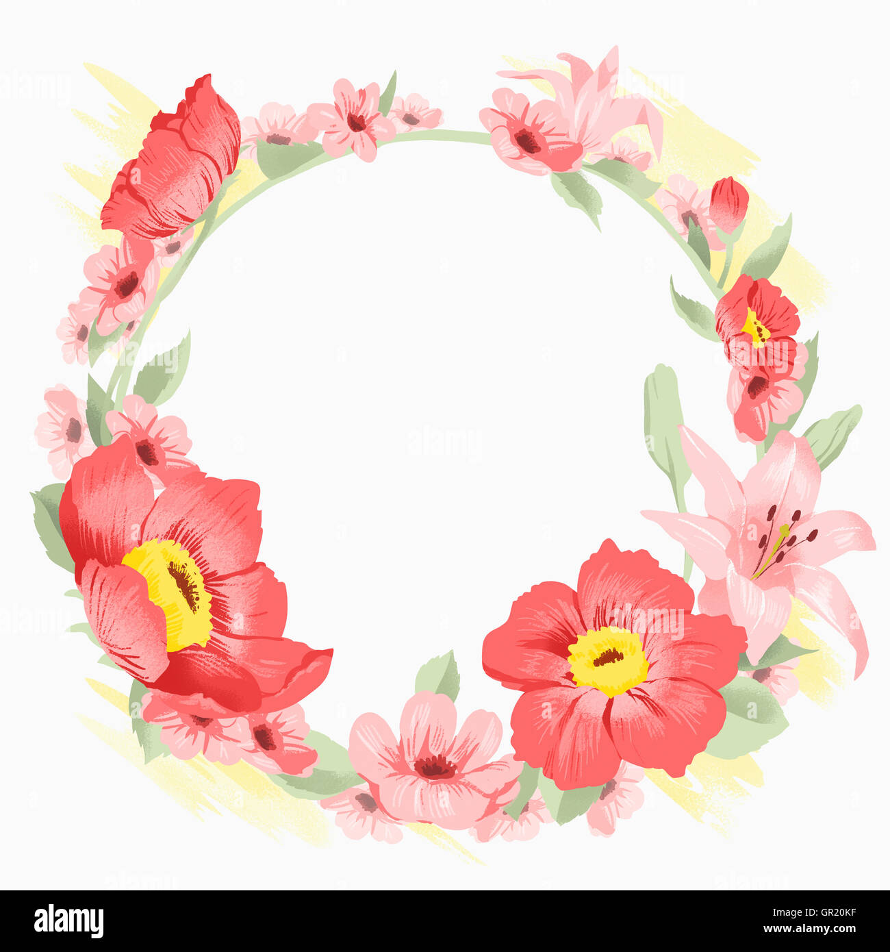 Circle frame with spring flowers Stock Photo - Alamy