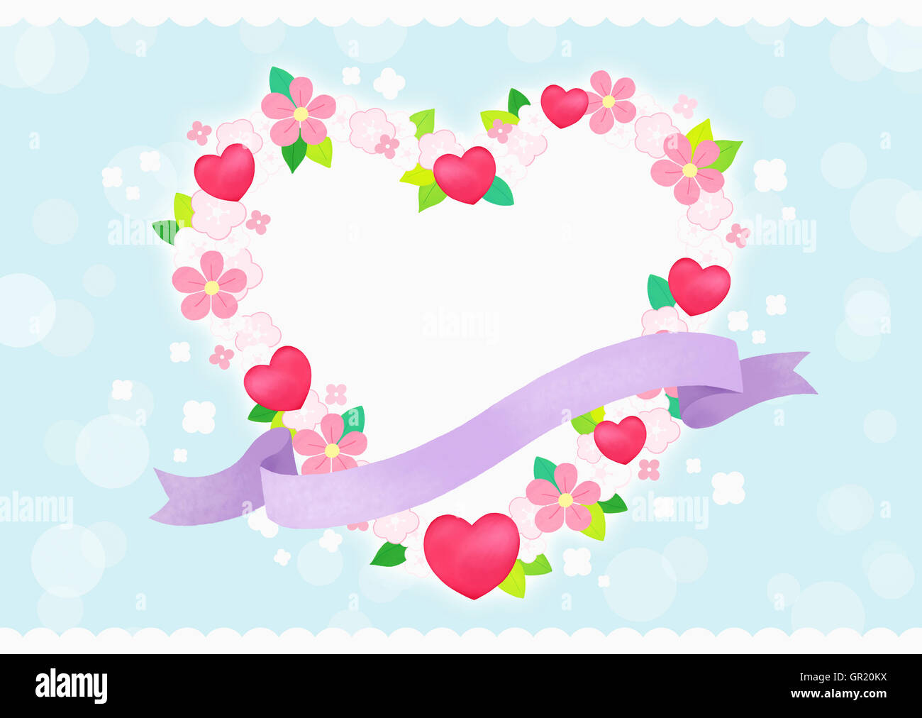 Heart frame with flowers and ribbon Stock Photo - Alamy