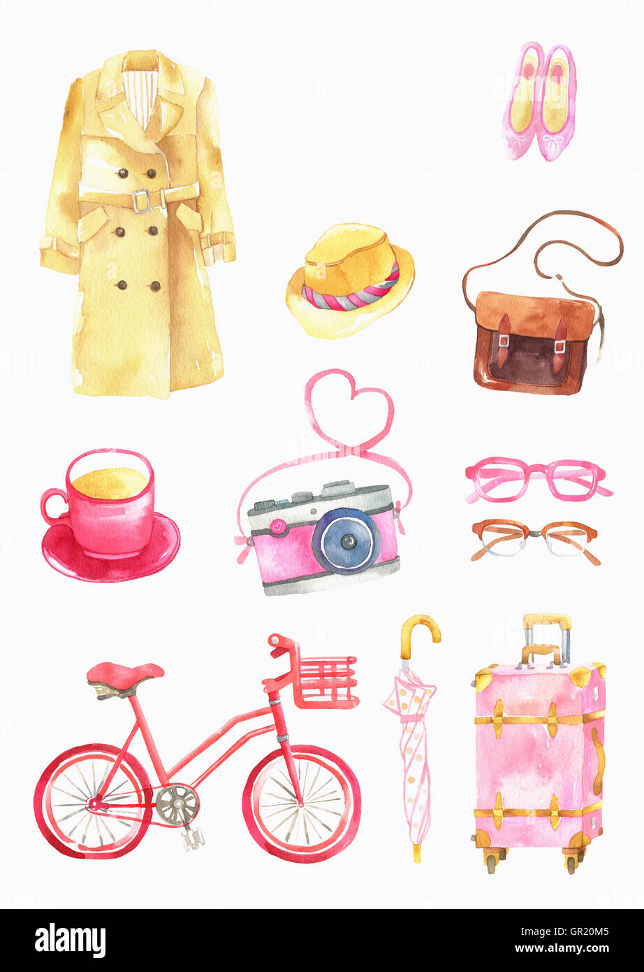 Icons of various objects, watercolor Stock Photo - Alamy